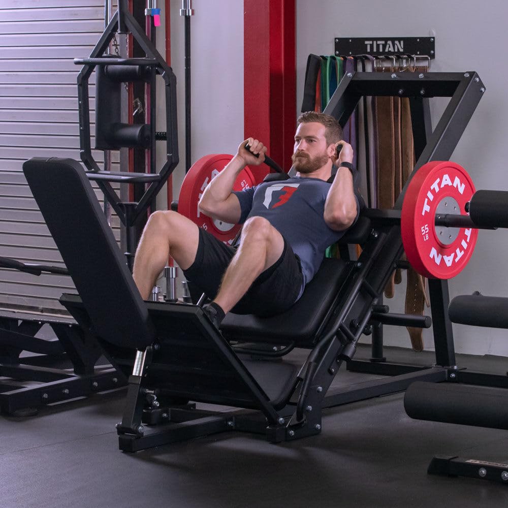 Titan Fitness Plate-Loaded Linear Leg Press and Hack Squat Machine, Rated 875 LB Sled Carriage, Lower Body Specialty Machine