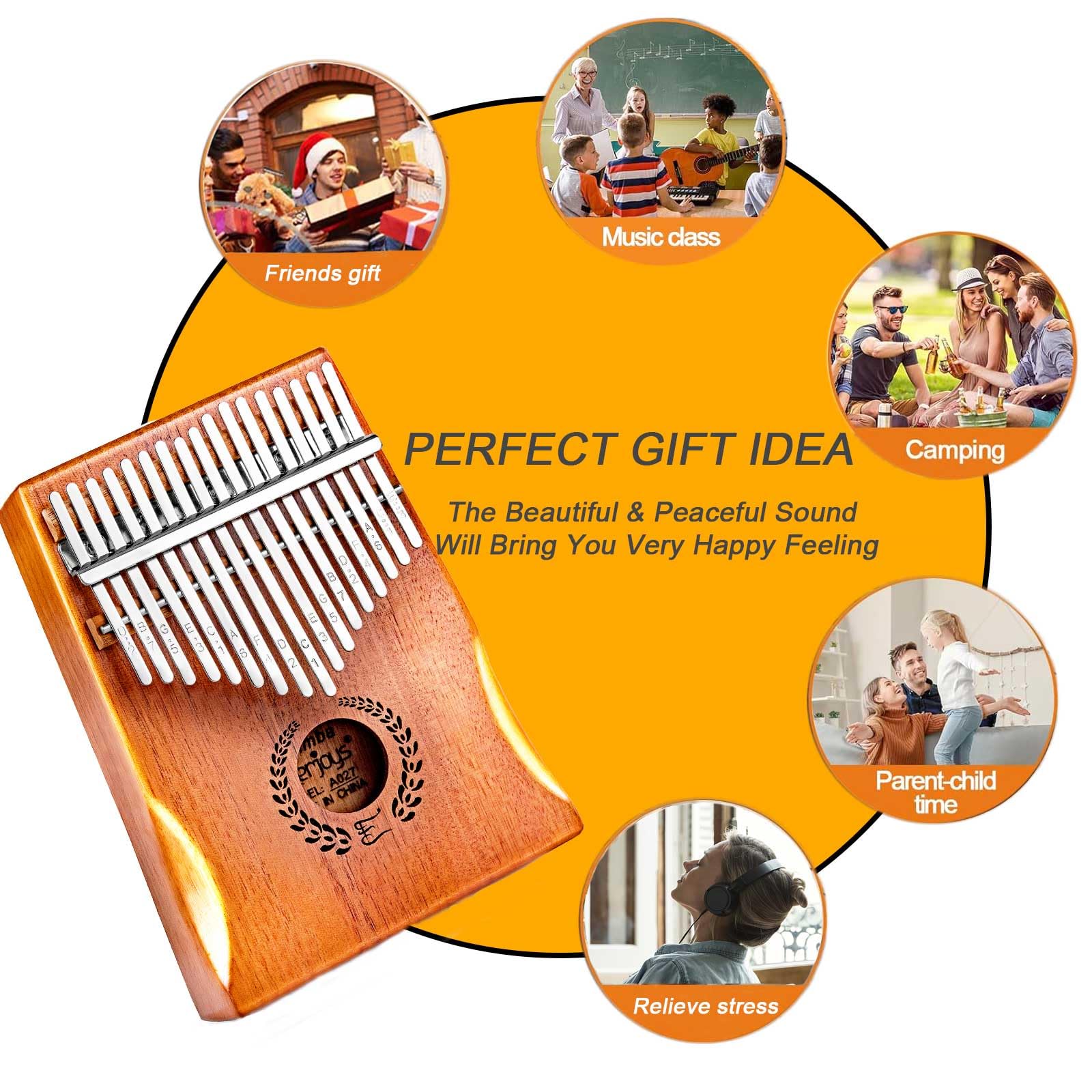 Everjoys Kalimba Thumb Piano 17 Keys, Professional Musical Instrument Finger Piano Marimbas with Portable Soft Cloth Bag, Fast to Learn Songbook, Tuning Hammer, All in One Kit