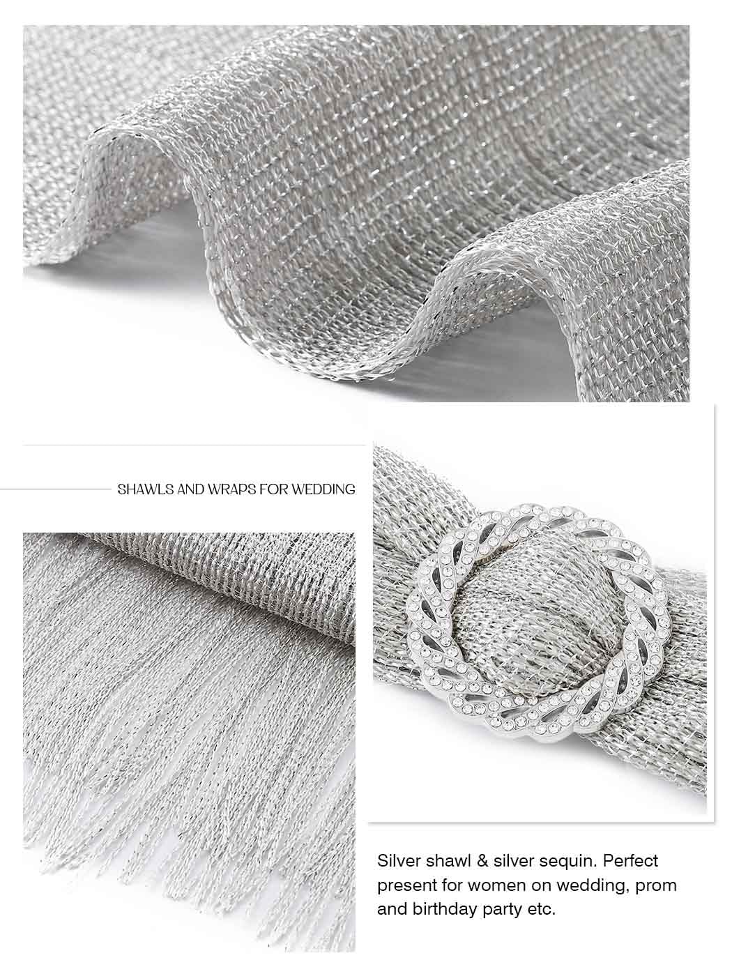 EASEDAILY Women's Shawls and Wraps for Evening Dresses Sparkling Wedding Scarf Fringe Bridal Capelet for Bride and Bridesmaid