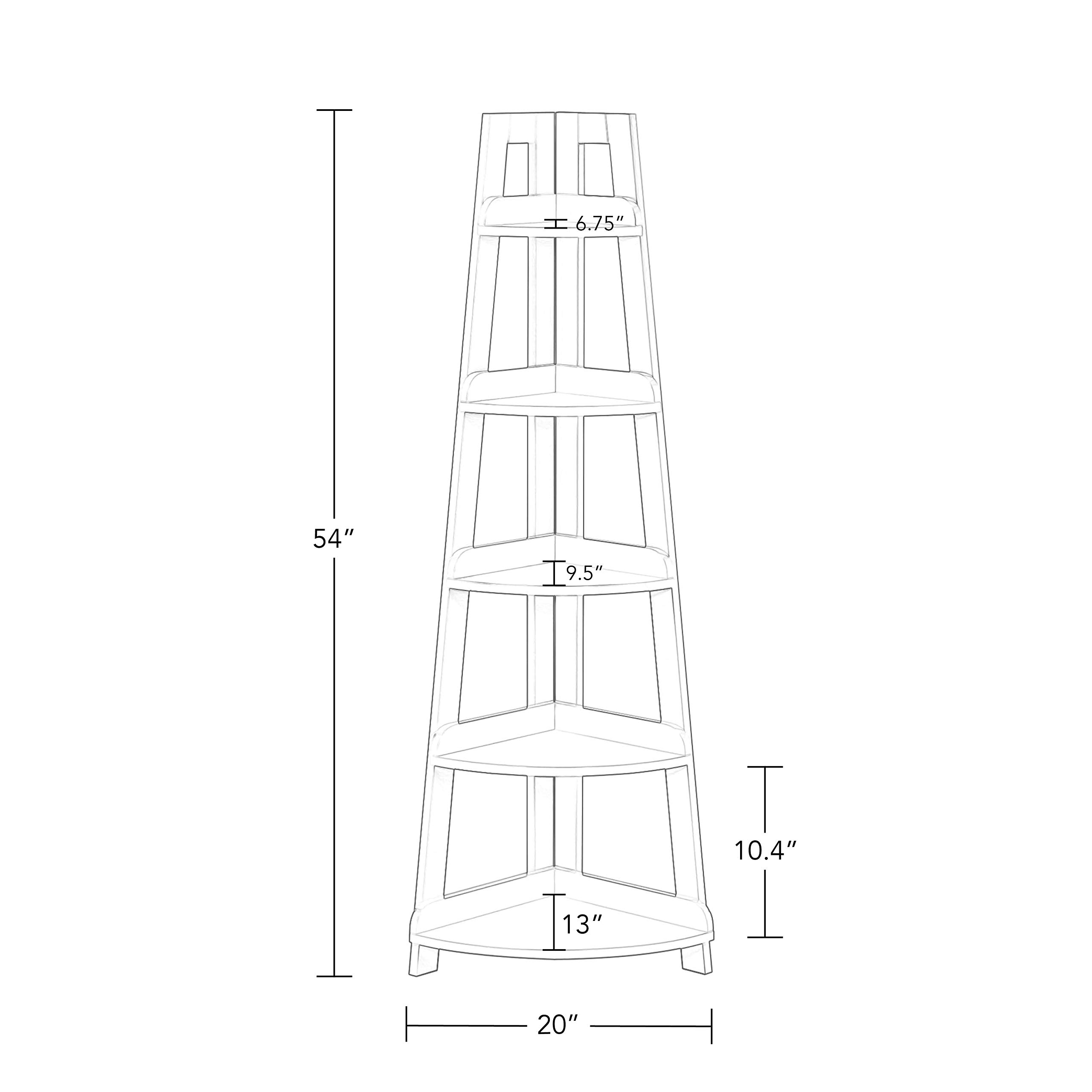 RiverRidge Amery 5-Tier Corner Ladder Shelf - Narrow Corner Shelf Maximizes Storage & Display in Small Spaces - White Open Shelving Design for Bathroom, Living Room, Office