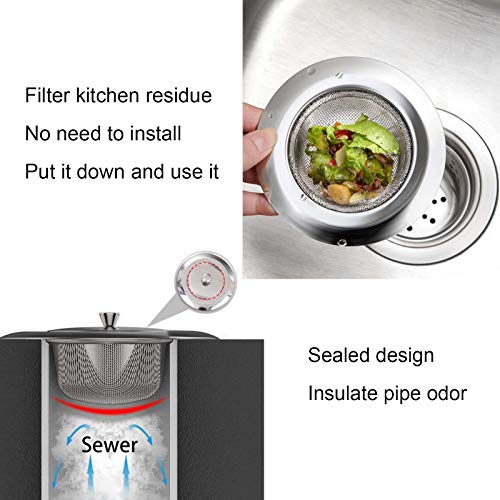 Kitchen Sink Strainer, Large Diameter Stainless Steel Sink Drain Plug Filter with Lid, Suitable for Bathrooms Basket Catcher Cover Home Housewarming Gifts (2PCS)