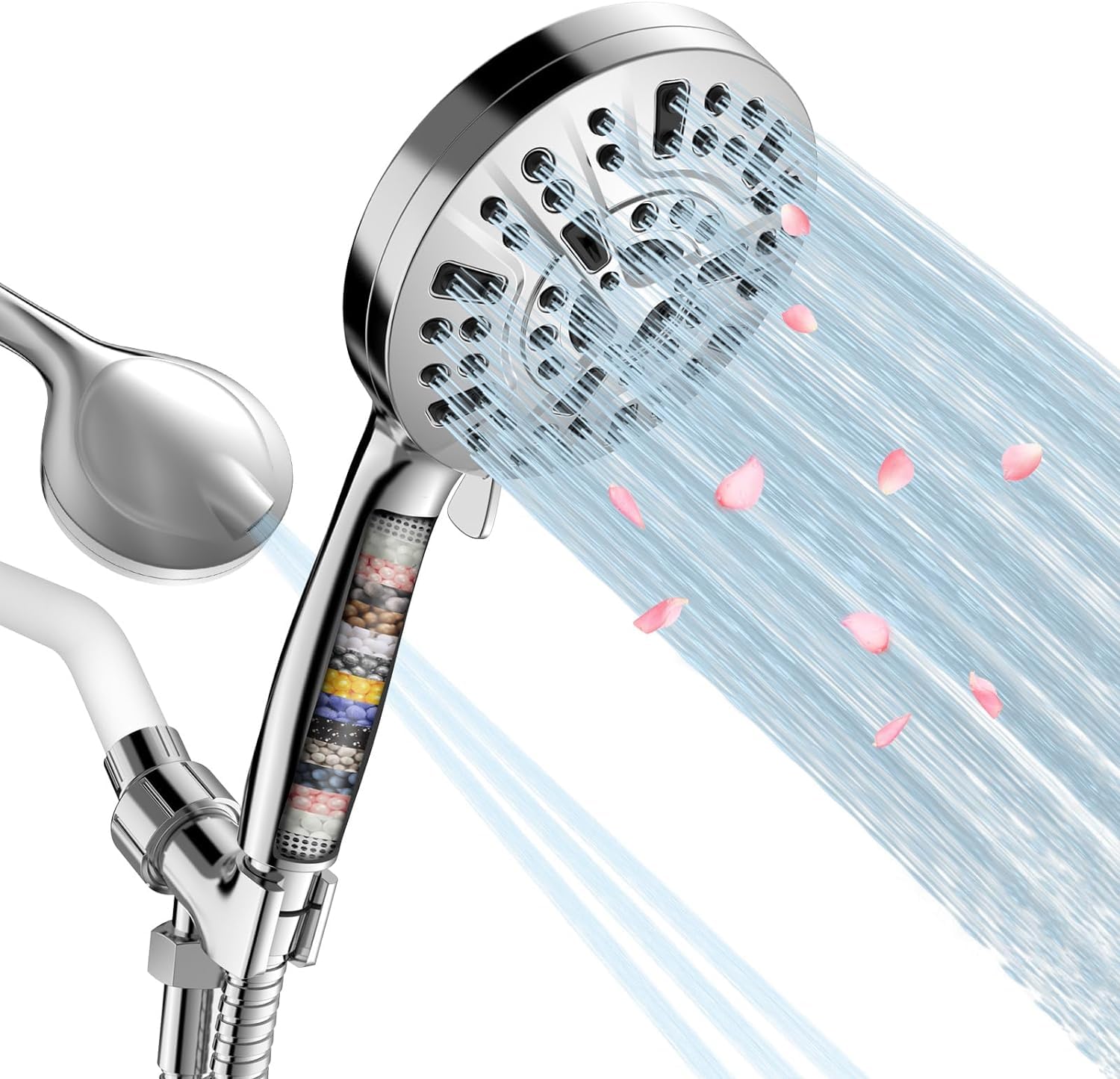 Filtered Shower Head, 15 Stage Handheld Shower Head Filter for Hard Water, 10 Modes High Pressure Shower Head with 60" Hose and Bracket, Remove Chlorine and Harmful Substance