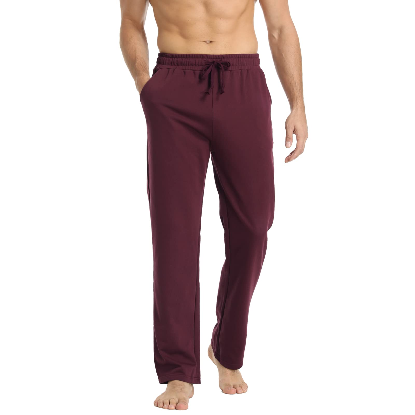 Dr.Cyril Mens Sweatpants Yoga Pants Open Bottom Straight Leg Casual Loose Fit Exercise Pants for Workout,Running,Jogging,Gym Wine Red, M