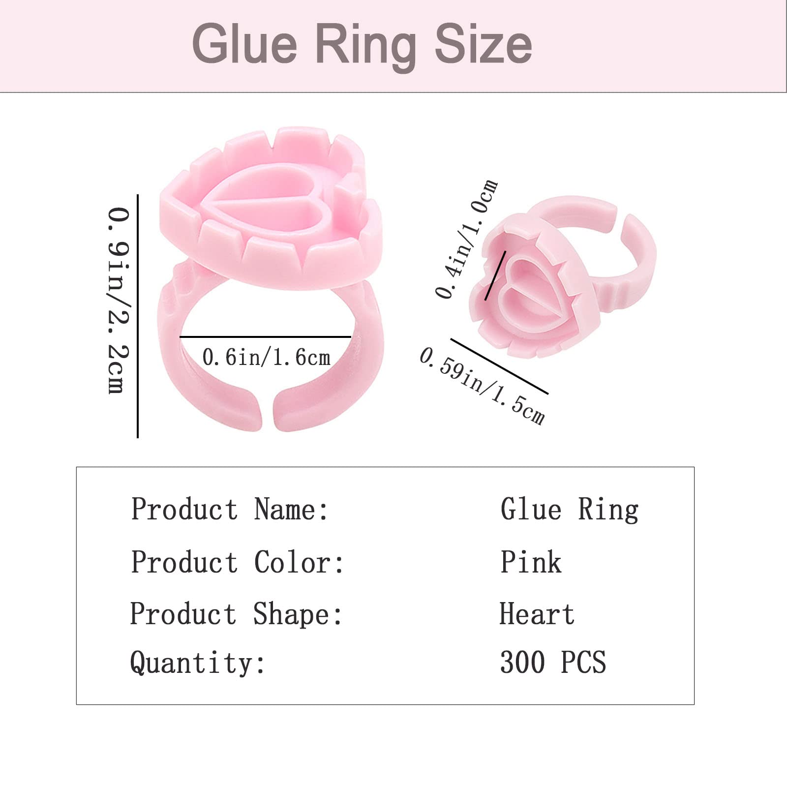 Glue Rings for Eyelash Extension,300PCS Smart Lash Glue Rings,Disposable Eyelash Glue Holder Glue Cups Rings,Heart Shape Fan Blossom Volume Lash Glue Holder False Eyelash Lash Extension Supplies Pink