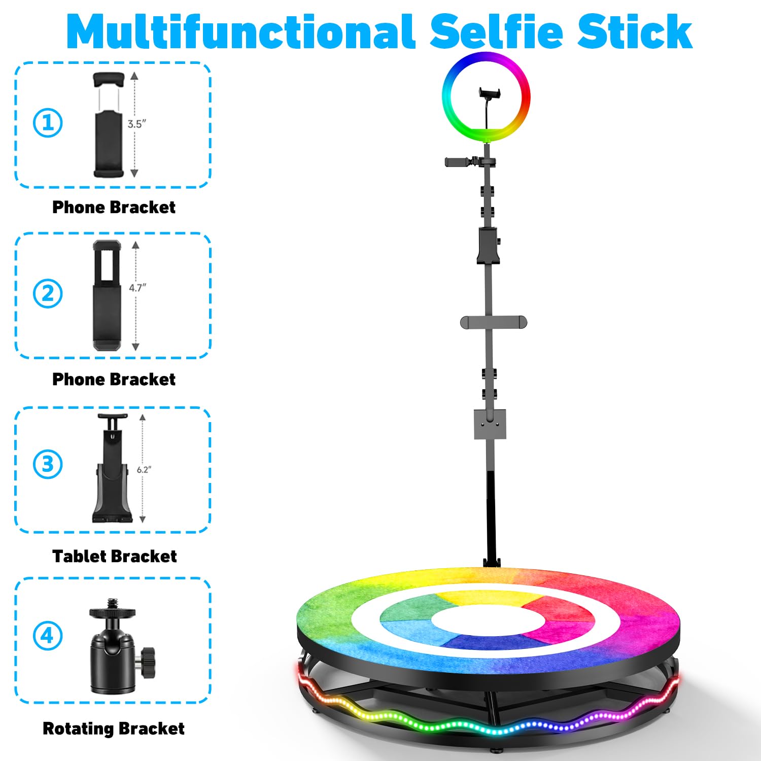 Ecoatm 360 Photo Booth Machine for Parties with Ring Light Free Custom Logo Stand on Remote Control Automatic Slow Motion 360 Spin Photo Camera Booth