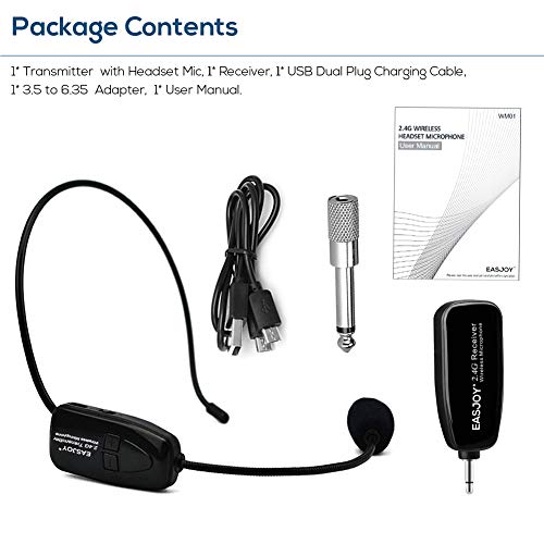 EASJOY Wireless Microphone Headset, 2.4G Wireless Mic Headset and Handheld 2 in 1 Mics, 160 ft Range for Voice Amplifier, PA System, Teacher, Tour Guides, Fitness (Not Supported Phone/Mac/Laptop