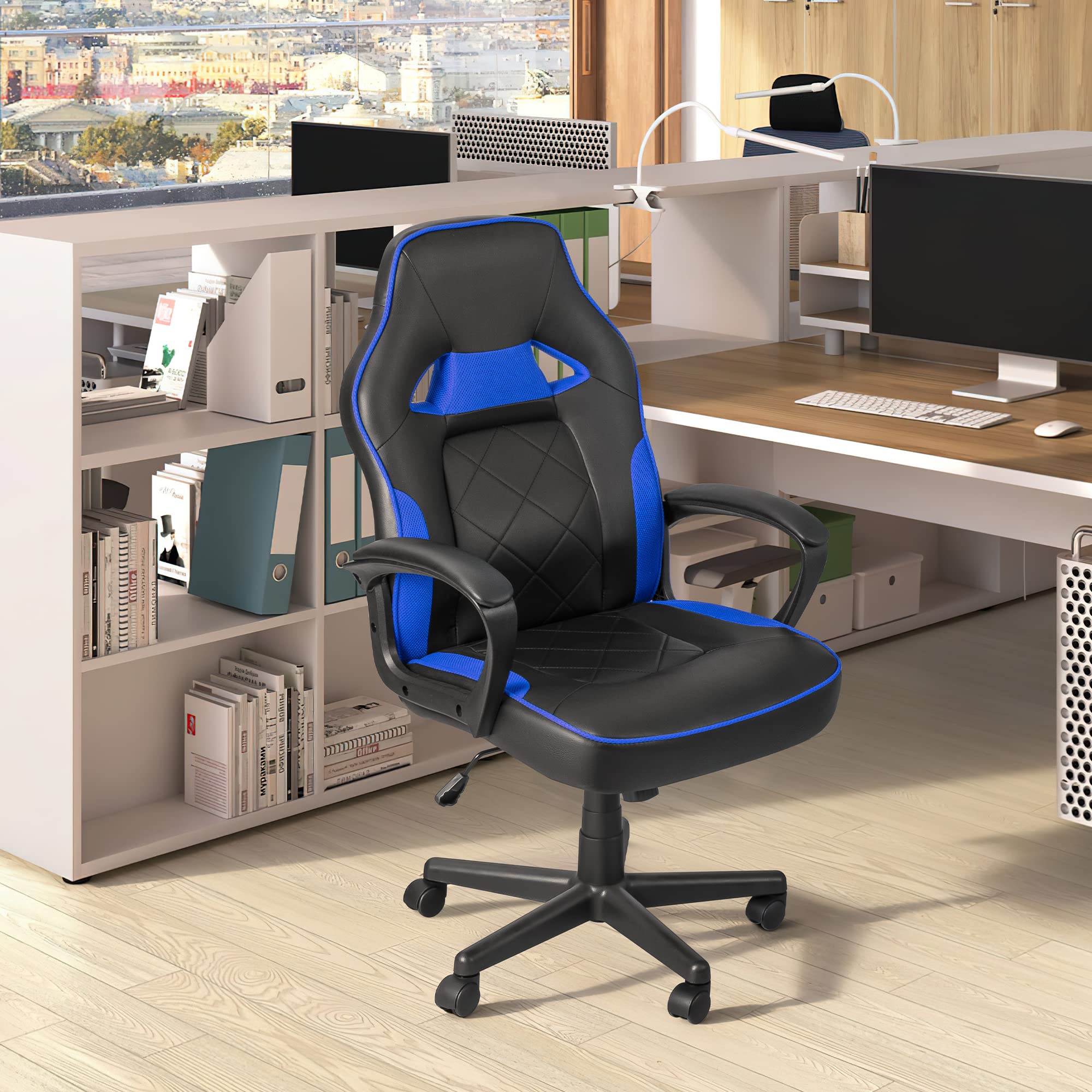 VICTONE Office Chair PC Gaming Chair Desk Chair PU Leather Executive Computer Chair Swivel Office Chair with Lumbar Support (Blue)