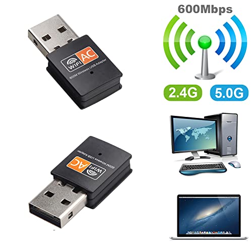 Dual Band USB WiFi Adapter 2.4/5Ghz Wireless AC600 Mbps Mini WiFi Dongle PC Network Card Wireless Network Card Support Laptop/Desktop/PC MAC Book Windows Notebook