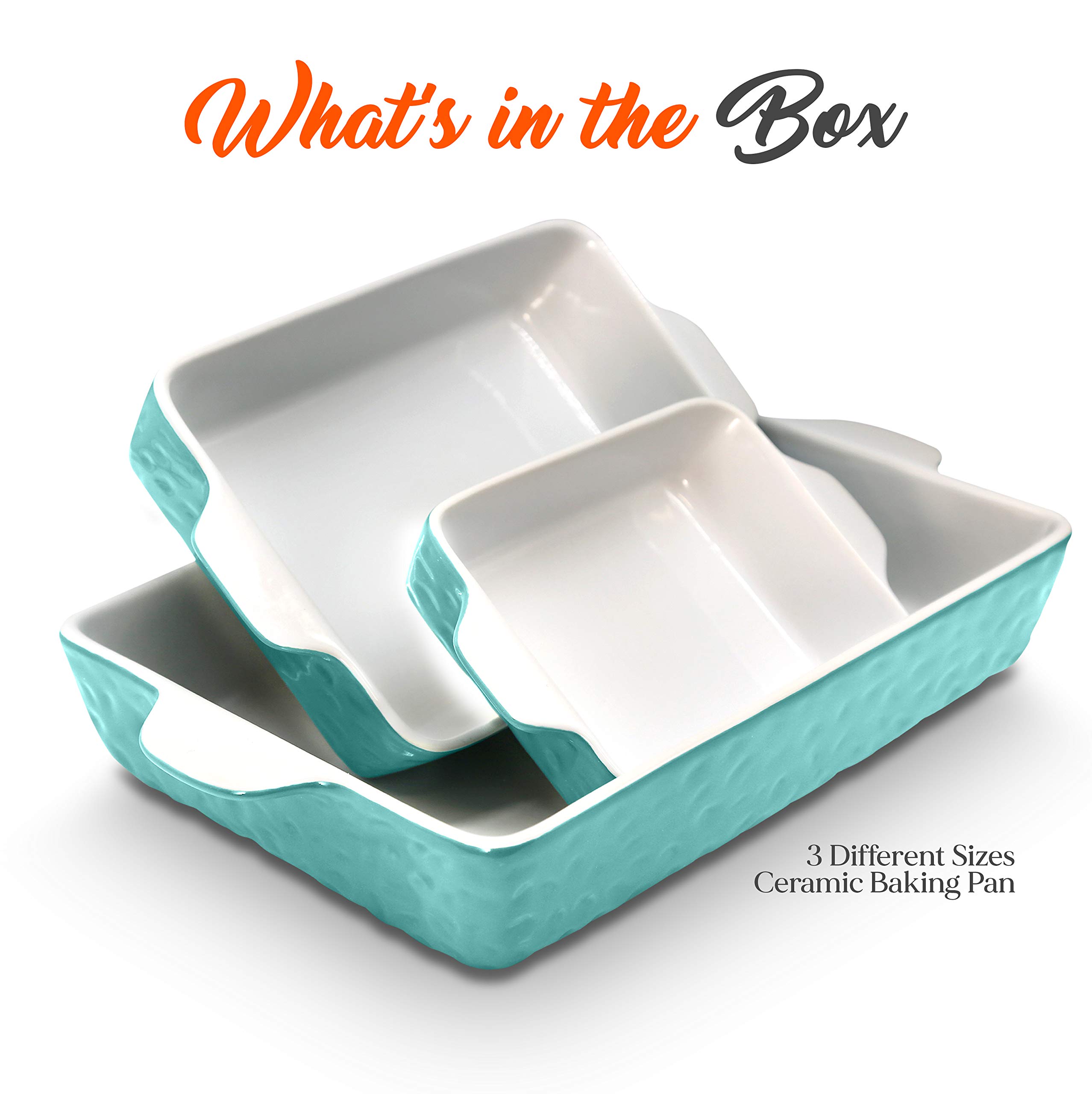 NutriChef 3-Piece Ceramic Casserole Dishes for Oven - Porcelain Bakeware Dishes w/Premium Non-Stick Coating & Built-In Handles - Dishwasher & Microwave Safe - 14.7"/10.8"/7.9" (Aqua)