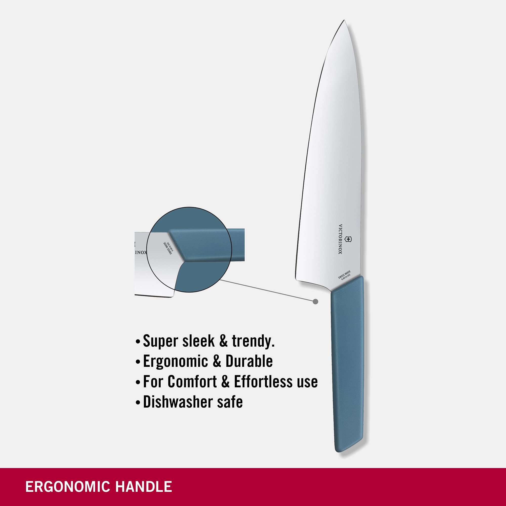 Victorinox Swiss Modern Chef's Knife - Kitchen Knife for Cutting Meat, Fruit & Vegetables - Premium Kitchen Accessories - Blue Handle, 8"