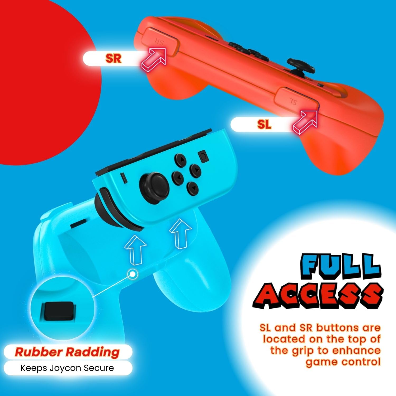 TNP Joy-Con Grip for Nintendo Switch/OLED (2 Pack Red + Blue) Comfortable Grip Wear Resistant Joy-Con Handle Game Controller Kit Accessory for Nintendo Switch, Switch OLED