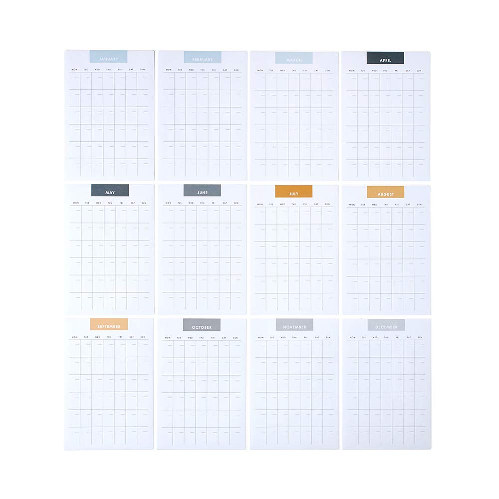 Erin Condren Designer Desk Accessories - Focused Customizable Calendar Stickers. 12 Non-Dated Adhesive Calendars, Measures 6.3" x 4.3 Each. Open-Dated Monthly Planning Stickers