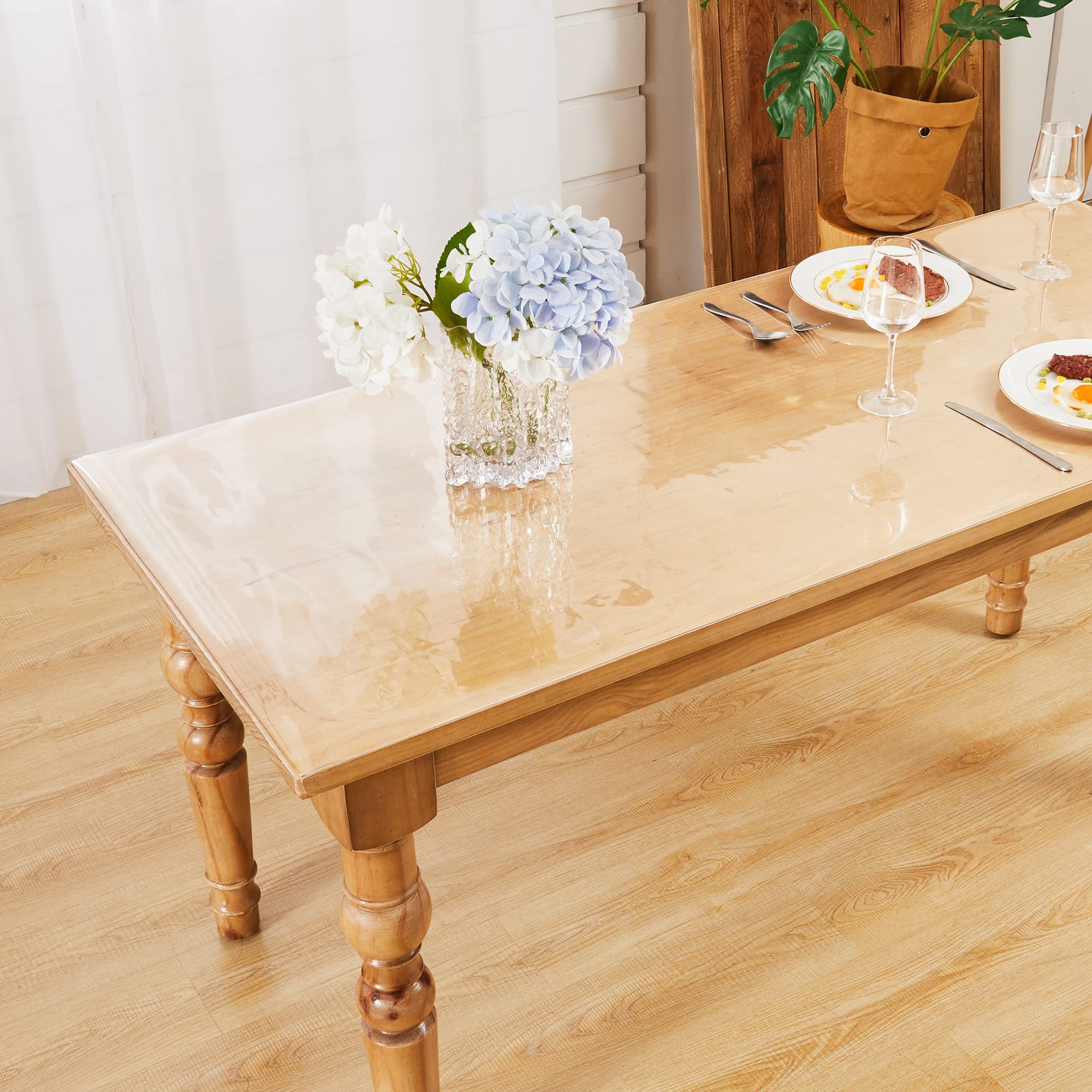 Deconovo Table Cloth Pad 2mm Thick 24 x 36 Inches Plastic Table Cover Protector Waterproof Vinyl Clear Rectangular Desk Mat for Kitchen Home Office