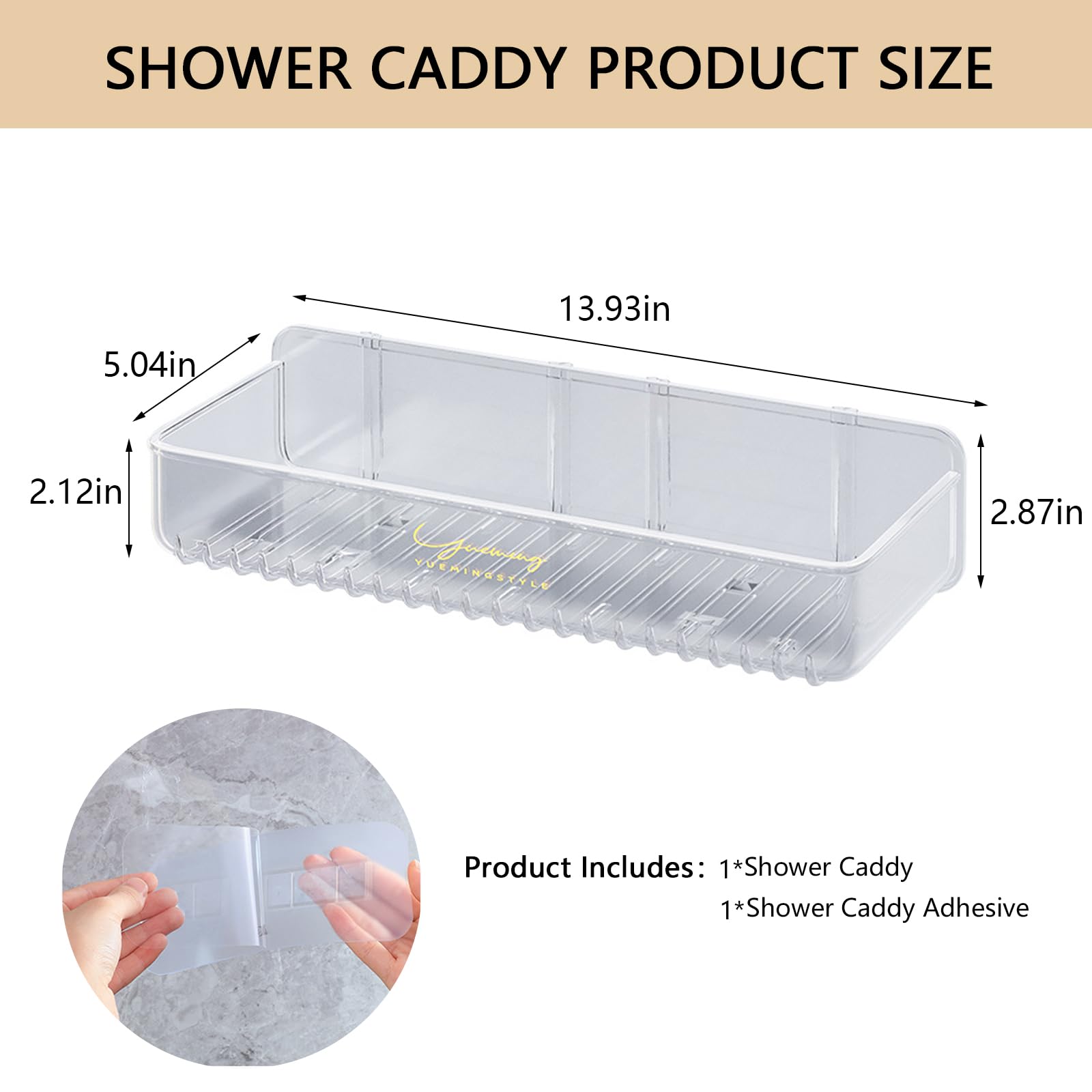Resdenio Wall Mount Shower Caddy Hanging - No Drill Bathroom Shelves with Self Adhesive Tape, Shower Organizer and Storage Shelf for Bathroom, Kitchen, Utility Room (long basket)