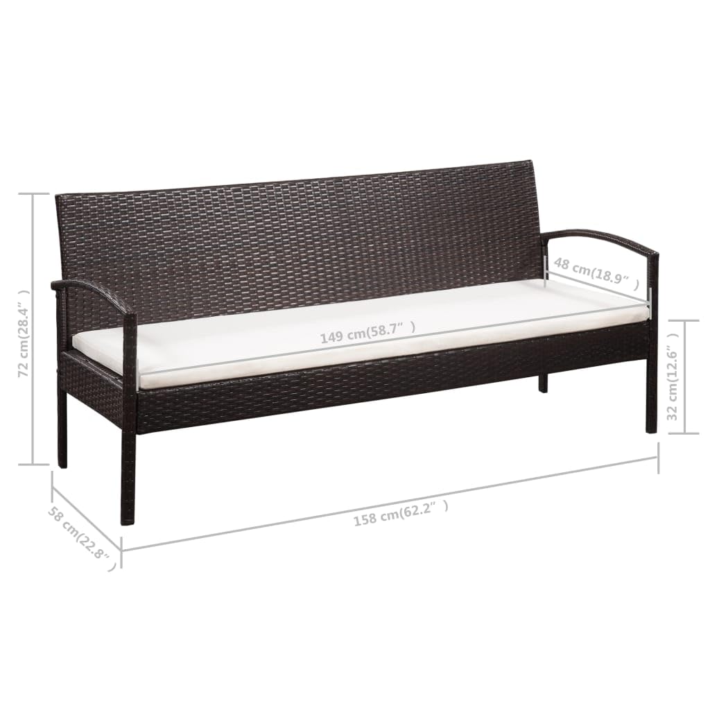 vidaXL Brown Poly Rattan 3-Seater Patio Sofa with Cushions - Weather-Resistant, Comfortable, and Versatile Outdoor Furniture for Garden, Patio, or Backyard