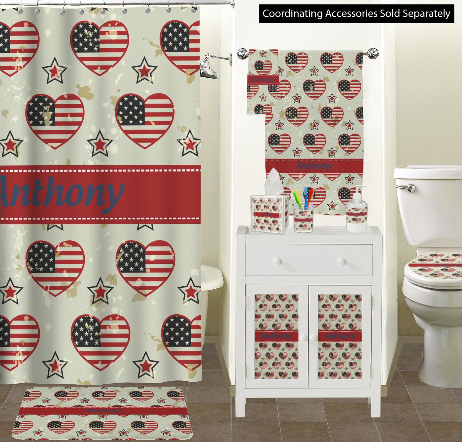 RNK Shops Personalized Americana Waste Basket - Double Sided (White)