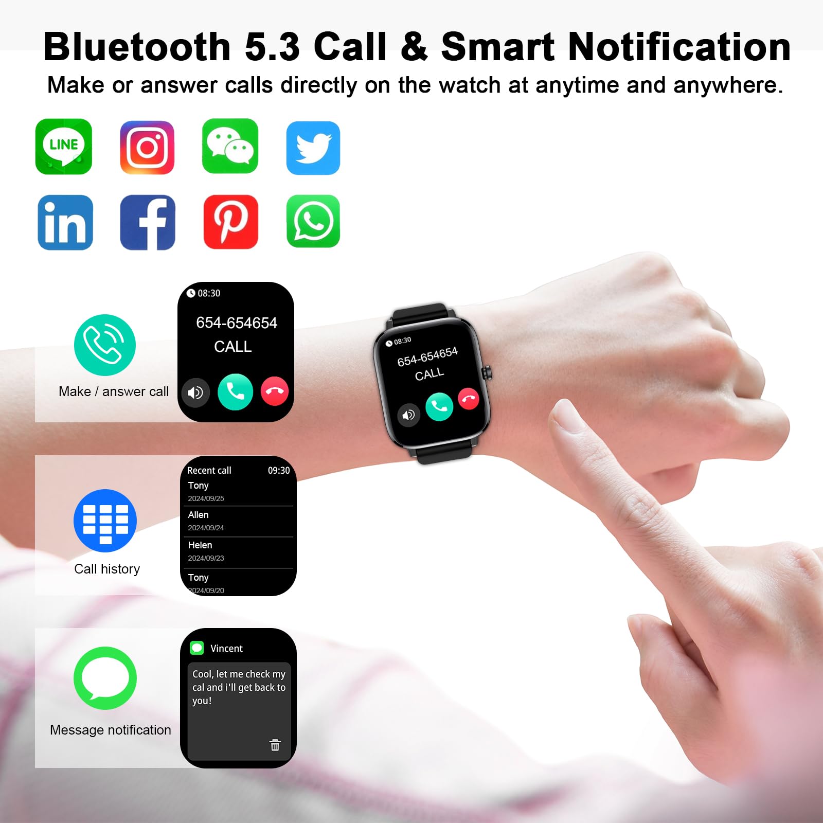 Smart Watch Full Touch Smart Watches for Android iOS Phones Compatible (Answer/ Make Call) Smart Fitness Tracker Watch for Women Man IP67 Waterproof Smartwatch with Sleep/Heart Rate/Blood Oxygen/Step
