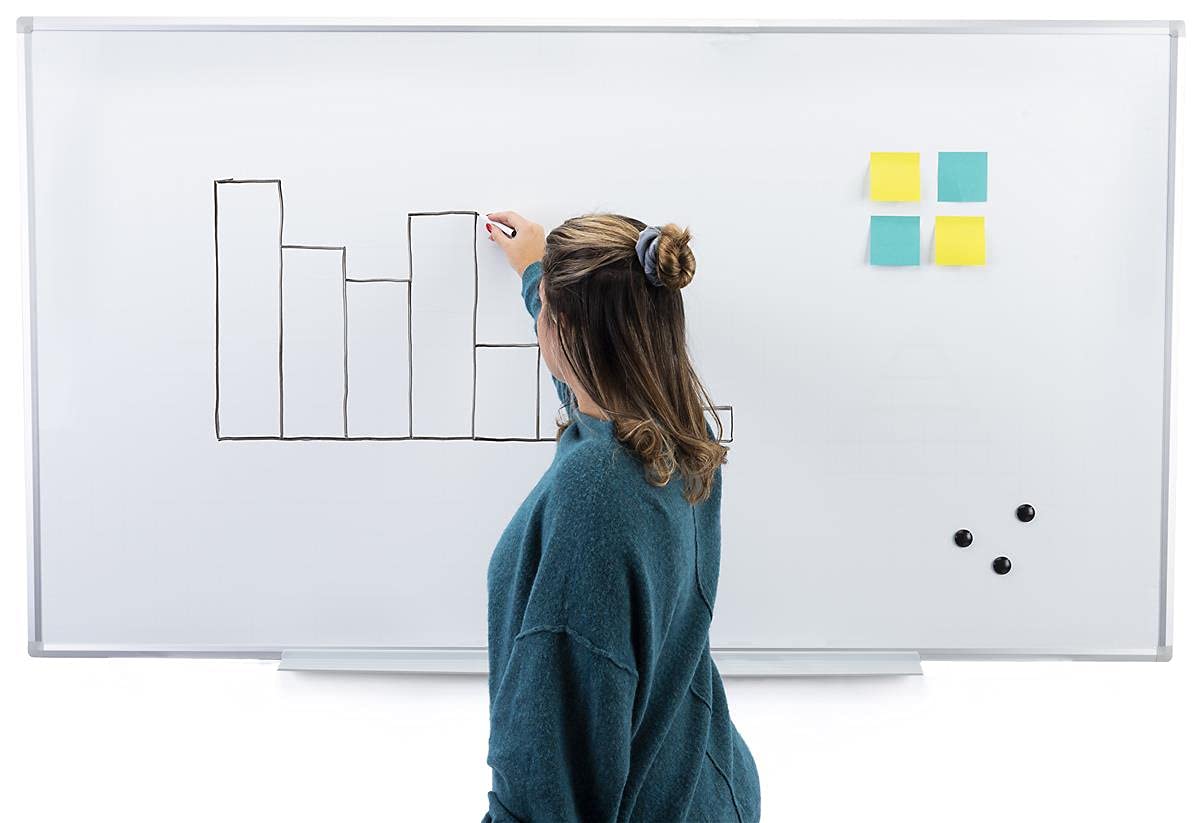 Displays2go 72 x 40 Dry Erase Board with Grid Lines, Magnetic-Receptive Surface - White (WOBWGG20K)