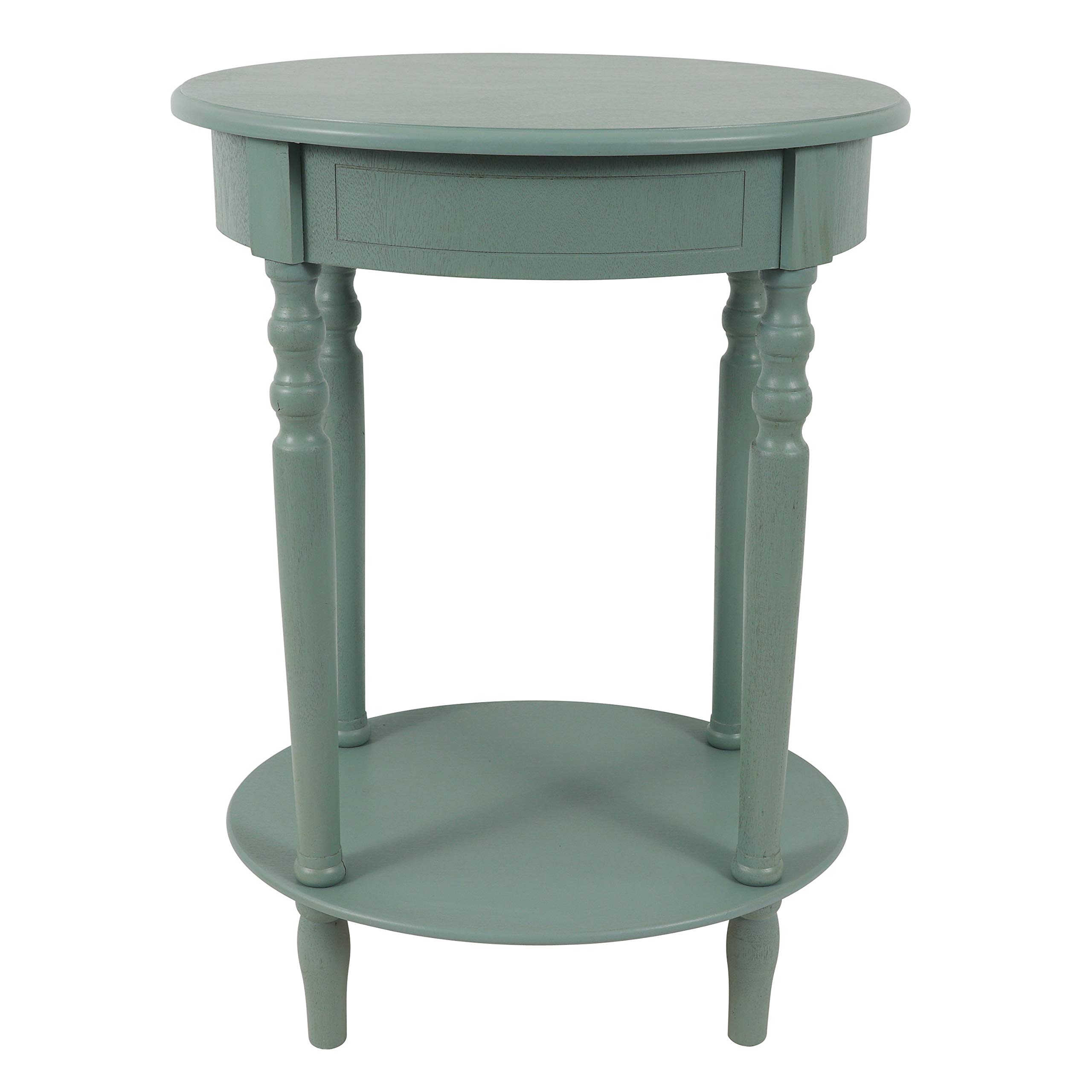 Decor Therapy Simplify Oval Wood Shelf Accent Table, 18.31 in x 22.05 in x 8.07 in, Antiqued Iced Blue