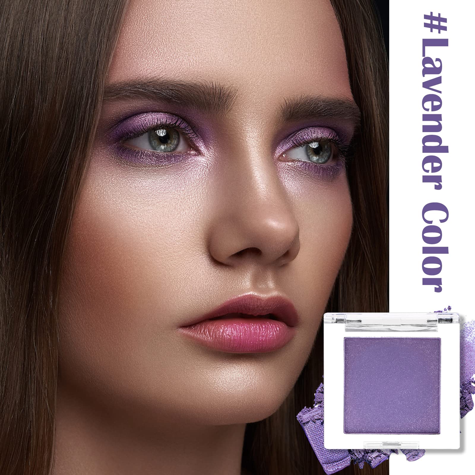 Erinde Single Eyeshadow Powder Palette, Matte Shimmer Lavender Purple Eye Shadow Makeup, High Pigment, Ultra-Blendable, Long-Lasting Smokey Eyeshadow, 4g/0.14oz