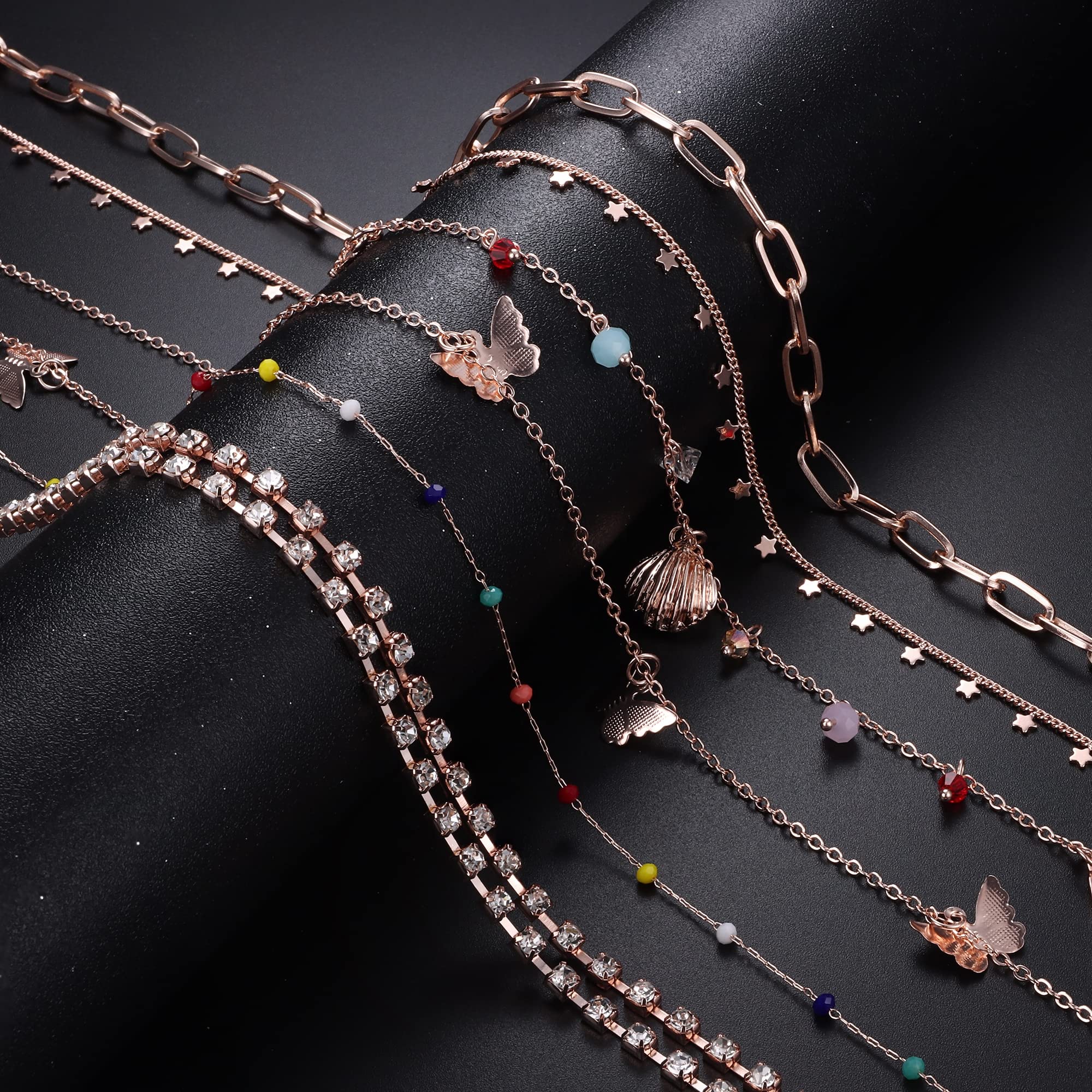 FINREZIO 6PCS Waist Chain for Women Belly Chain Butterfly Sequins Shell Charm Sexy Bikini Beads Waist Chains Set Adjustable