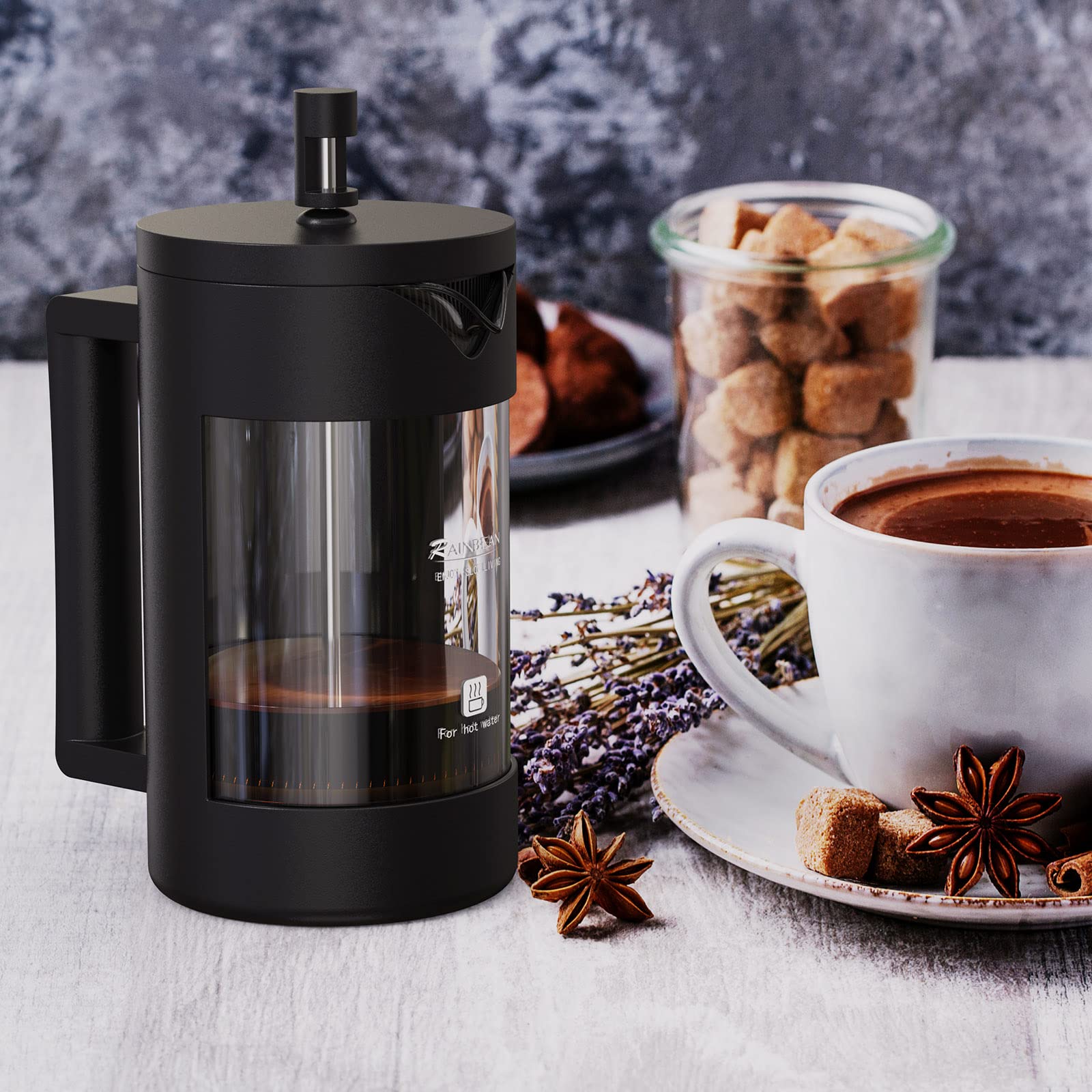 DUCHIFAD French Press Coffee Maker 21 oz, Camping Plastic Glass French Coffee Press, Medium Size Tea and Frothed Milk Press,100% BPA Free Prensa Francesa, Rust-Free and Dishwasher Safe (21 oz)
