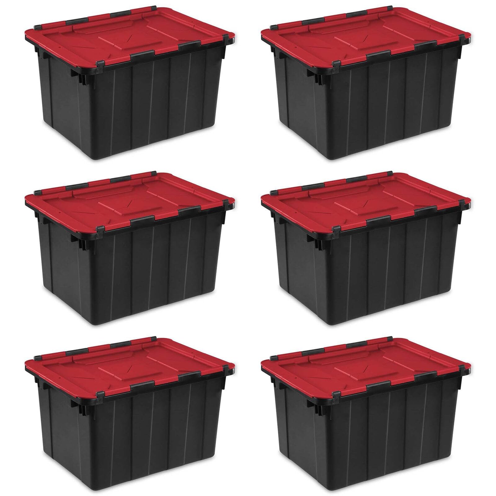 ODEENE For Sterilite 12 Gallon Hinged Lid Industrial Tote, Stackable Storage Bin, 6 Pack