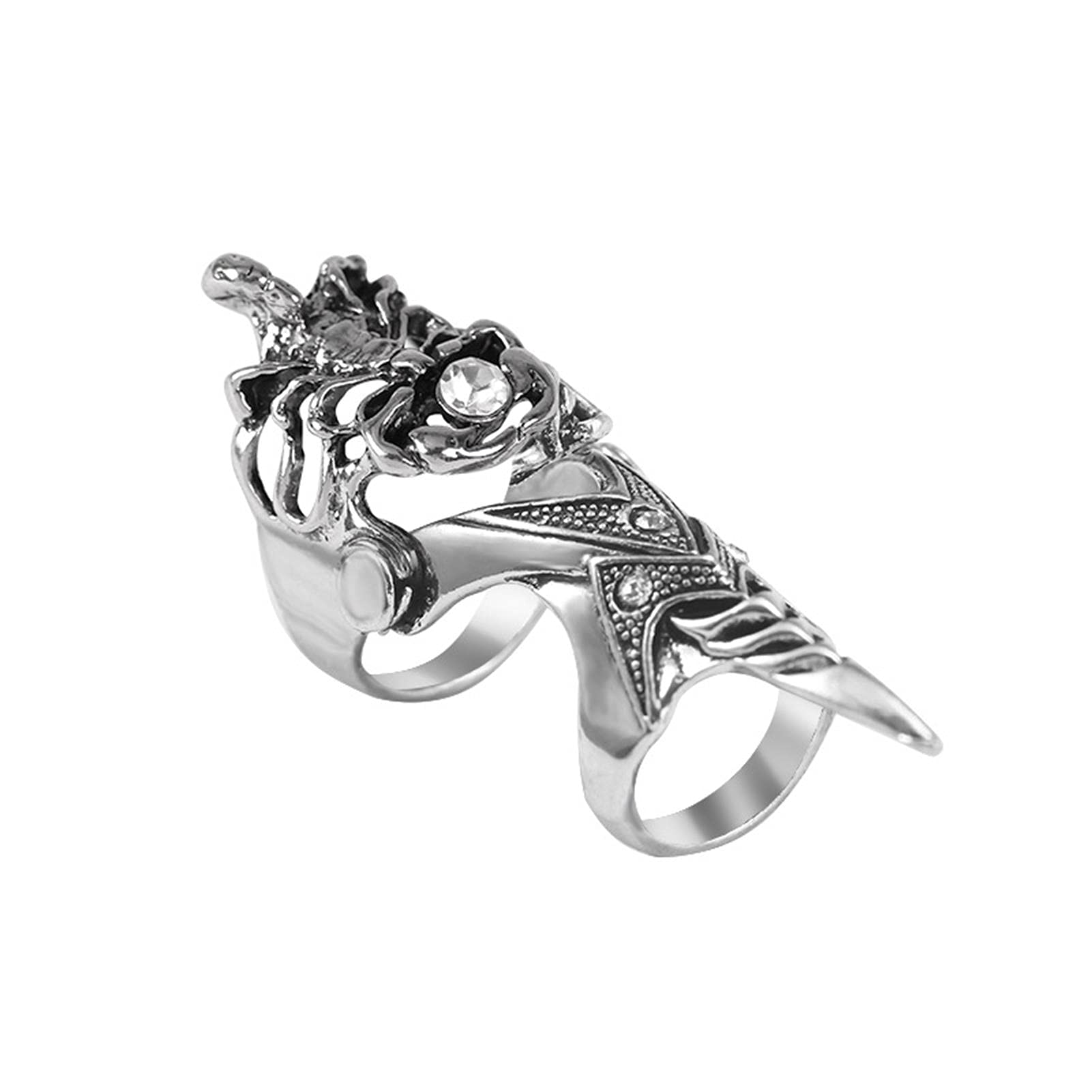 Dragon Knuckle Joint Full Finger Double Ring Punk Gothic Armour Cool Animal Dragon Claw Hinged Loop Activity Rings for Women Men Halloween Cosplay Costume Accessories Jewelry-D
