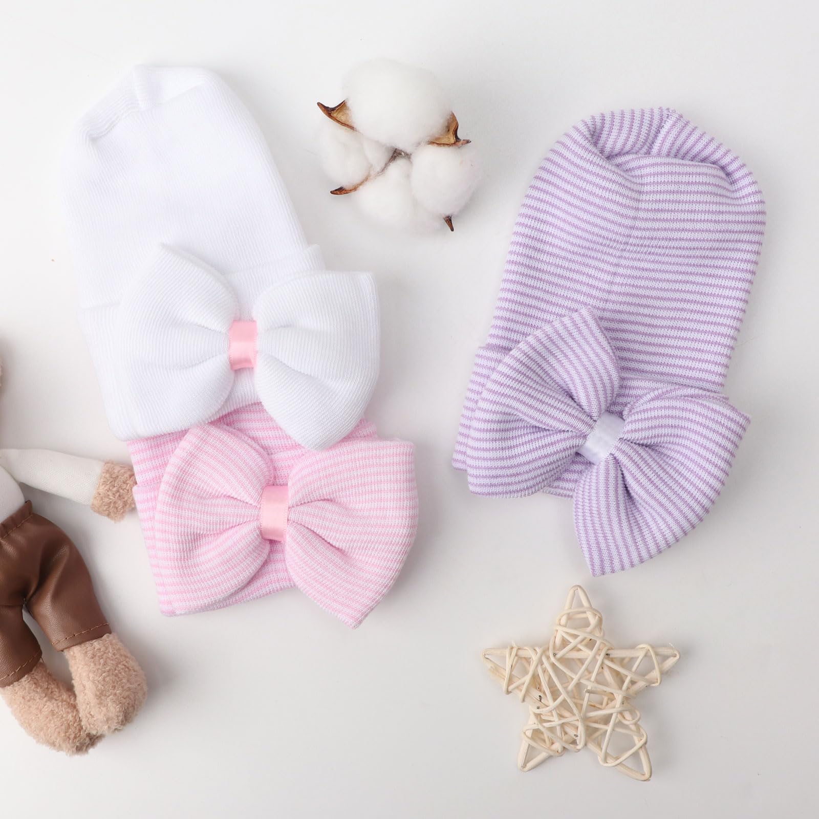 DRESHOW BQUBO Newborn Hospital Hat Infant Baby Hat Toddler Beanie Hat with Big Bow Baby Nursery Caps