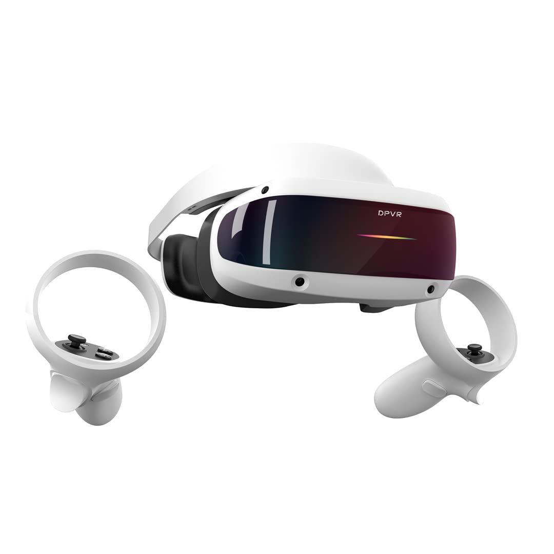 DPVR E4 VR Headsets, PCVR Headset with Controller, 3664x1920 Res, 116° FOV, 120Hz Refresh Rate, Inside-out 6 DoF Tracking, 280g light weight, Virtual Reality Headset for PC, Support SteamVR Games