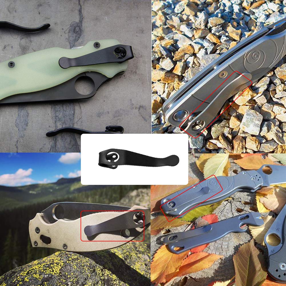 Pocket Back Clip for Spyderco C81 C10 C11, 3-hole Design Titanium Alloy Deep Carry Pocket Clip 53x12mm/2x0.5 inch, Not Screws Included, Easy to Replacement (Stonewash)