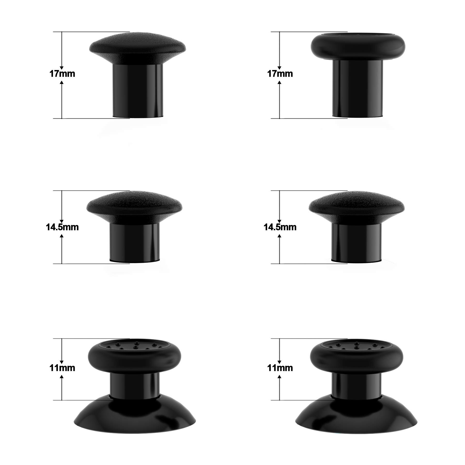 eXtremeRate ThumbsGear Interchangeable Ergonomic Thumbsticks for Nintendo Switch Pro Controller with 3 Height Domed and Concave Grips Adjustable Joystick - Black
