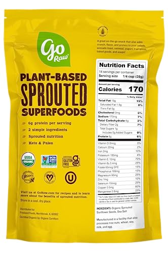 go Raw with Sea Salt Sprouted Organic Bag Keto Vegan Gluten Free Snacks Superfood, Sunflower Seeds, 14 Oz