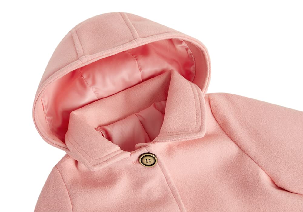 rrhss Baby Girls Button Formal Coat Toddler Kids Hooded Woolen Jacket Fall Winter Outwear Pink Size(3-4 Years)