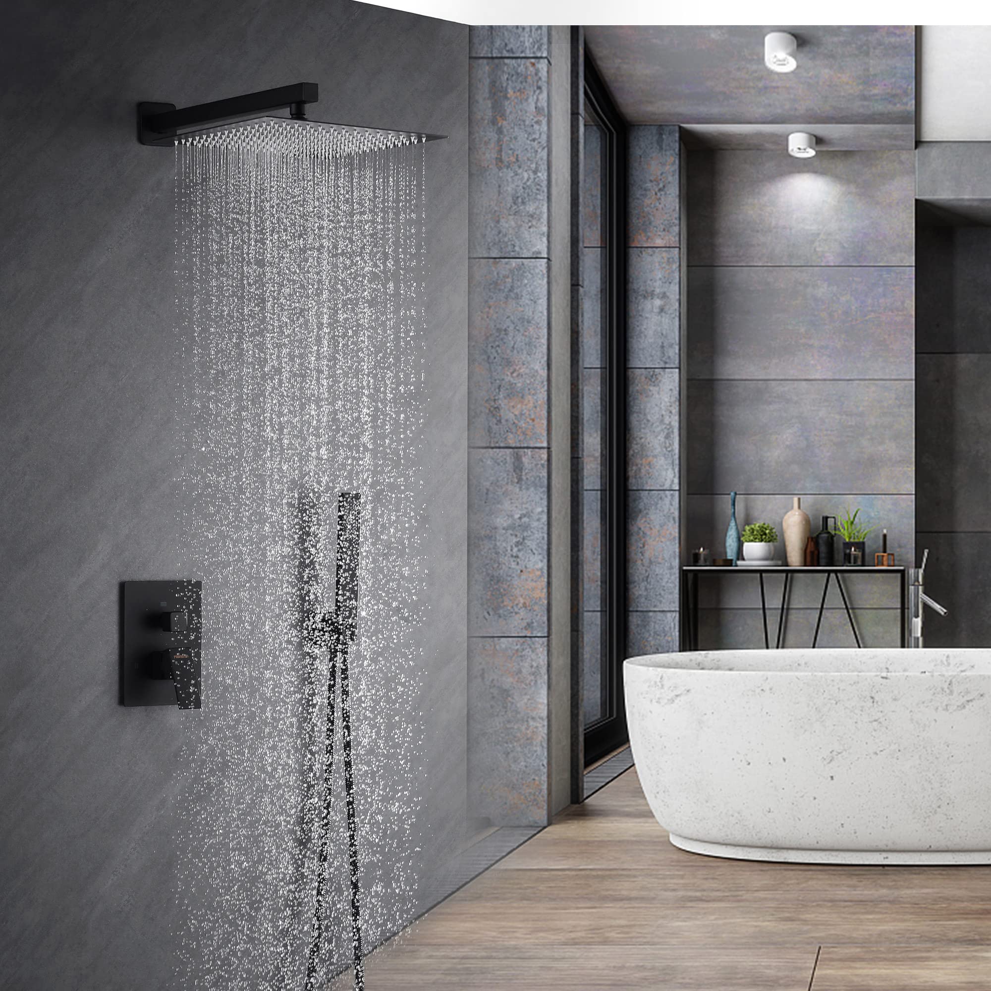 Fransiton 8 Inches Matte Black Shower System Rain Shower System Set Wall Mounted, Rainfall Shower Head with Handheld, Bathroom Shower Kit (Valve Included)