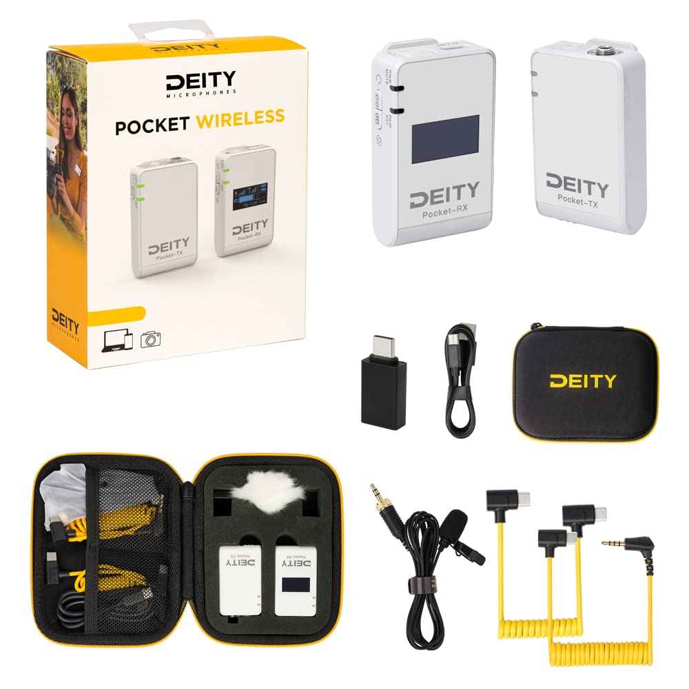 Deity Pocket Wireless Microphones 2.4Ghz Pocket Wireless System Lavalier Microphone with OLED Display for Vlog Video Interview YouTube Facebook Live DSLR Camera Smartphone Tablet (White)