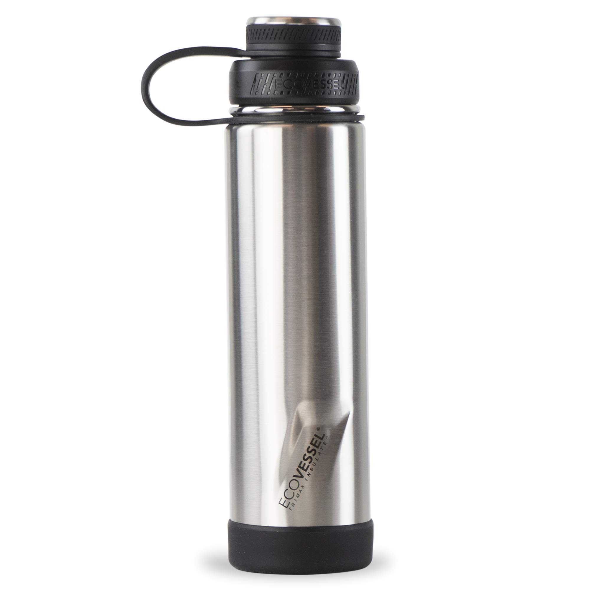 EcoVessel Boulder Vacuum Insulated Water Bottle with Fruit and Ice Strainer, 20oz Stainless-Steel Travel Thermos for Hot and Cold Drinks