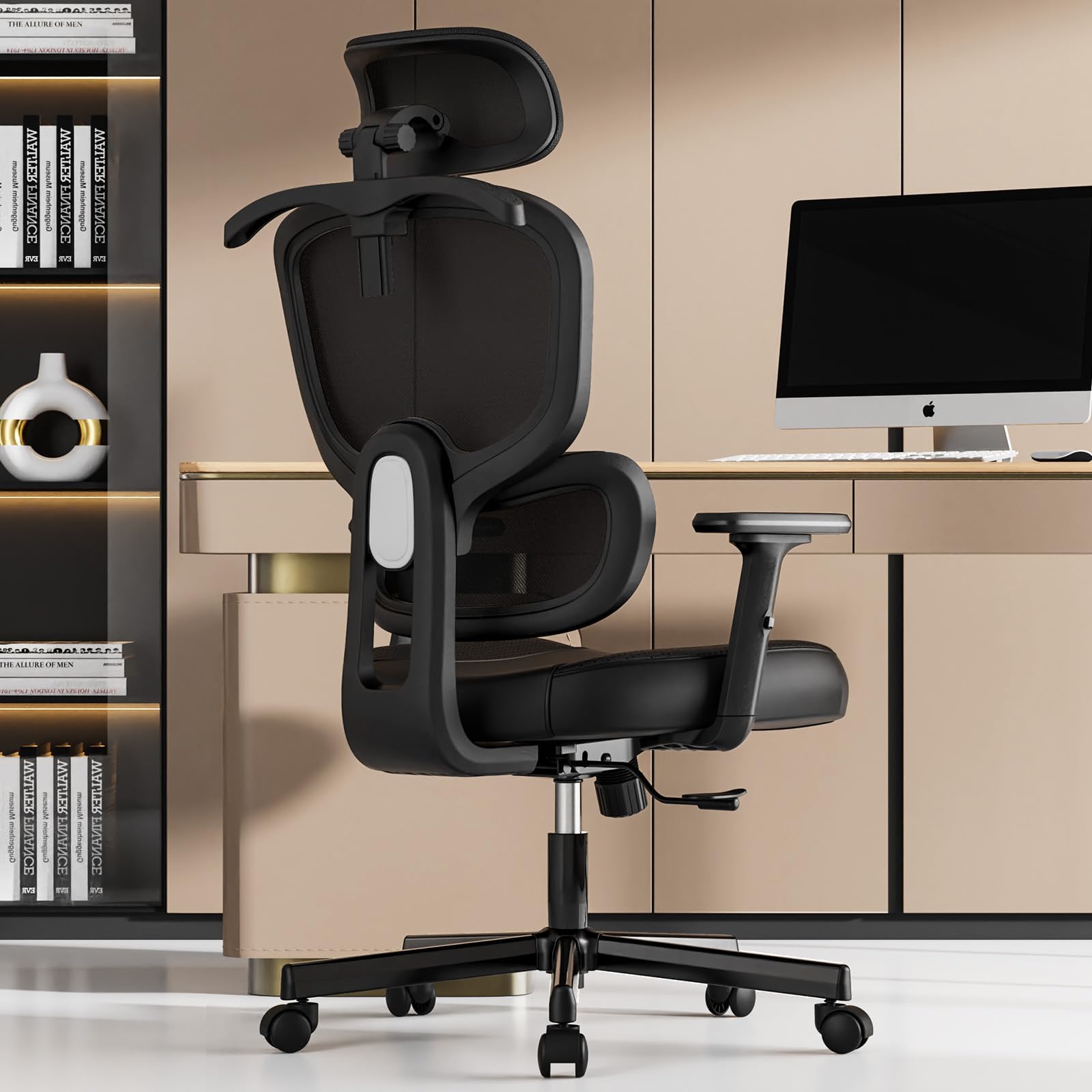 Office Chair, Ergonomic Desk Chair, High Back Desk Chair, Big and Tall Reclining Comfy Home Office Chair with Lumbar Support Breathable Mesh Computer Chair Adjustable Armrests