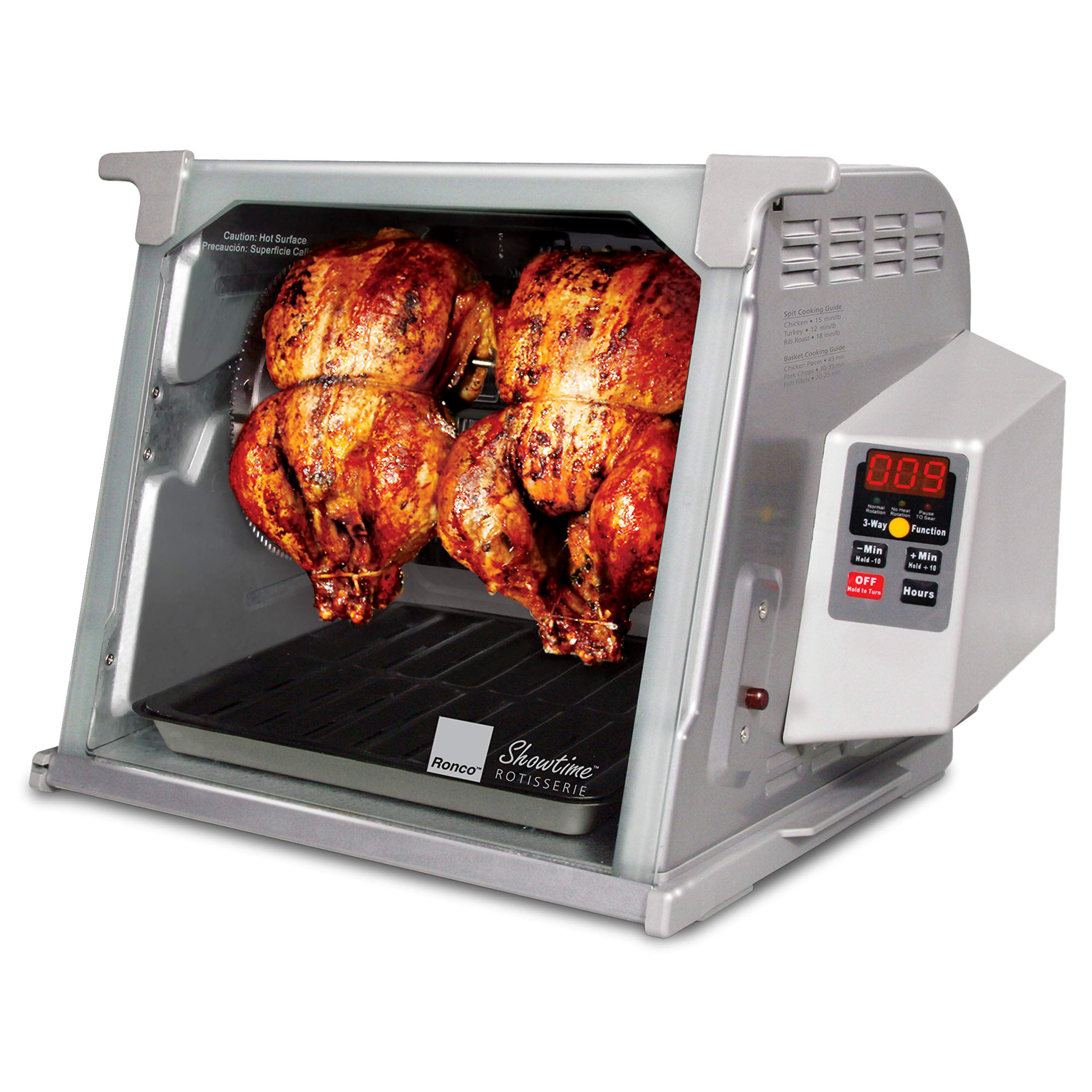 Ronco Showtime Large Capacity Rotisserie & BBQ Oven Platinum Edition, Digital Controls, Perfect Preset Rotation Speed, Self-Basting, Auto Shutoff, Includes Multipurpose Basket
