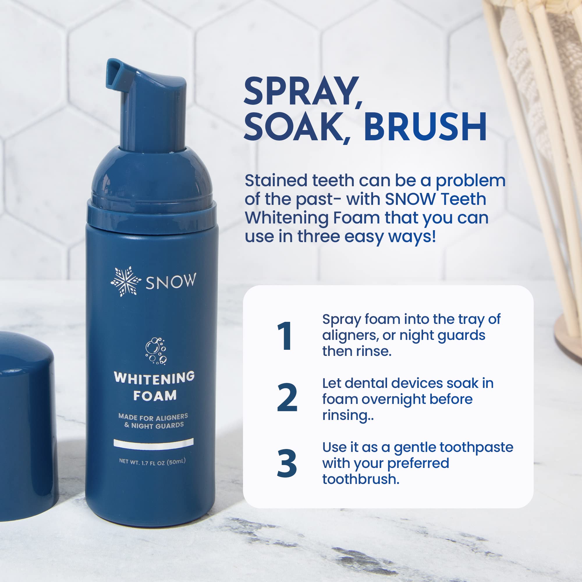 SNOW Teeth Whitening Foam - Gentle Teeth Whitening for Aligners and Night Guards Cloud-Like Spray Foam, Oral Personal Care with Hydroxyapatite and Arginine for The Teeth Enamel, 1.7fl. oz.