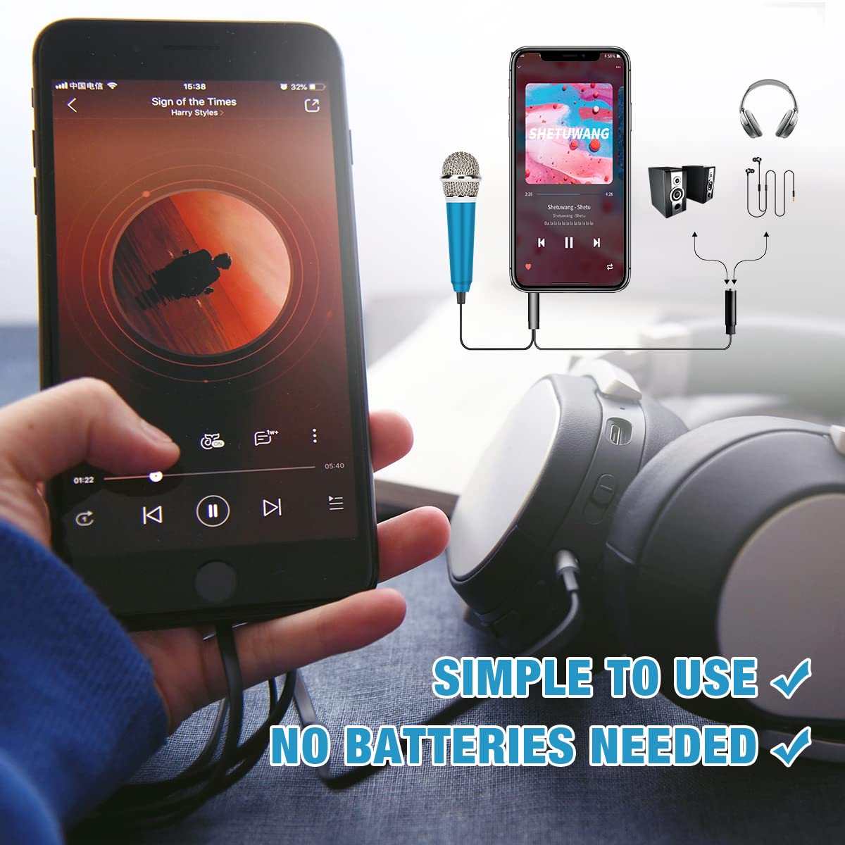 DELADOLA Mini Microphone,Portable Vocal Tiny Microphone, Asmr Microphone,Phone Microphone, Mini Karaoke Microphone for Voice Recording Chatting and Singing On iPhone,Android,Laptop Notebook(Blue)