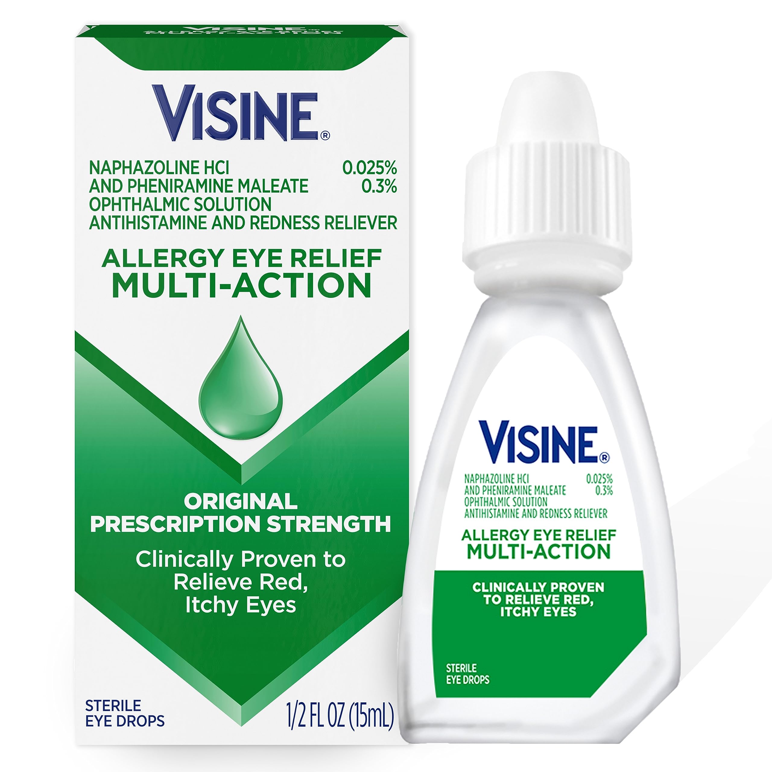 Visine Allergy Eye Relief Multi-Action Antihistamine & Redness Reliever Eye Drops with Pheniramine Maleate & Naphazoline HCl, Eye Drop Treatment for Red, Itchy, Allergy Eyes, 0.5 fl. oz