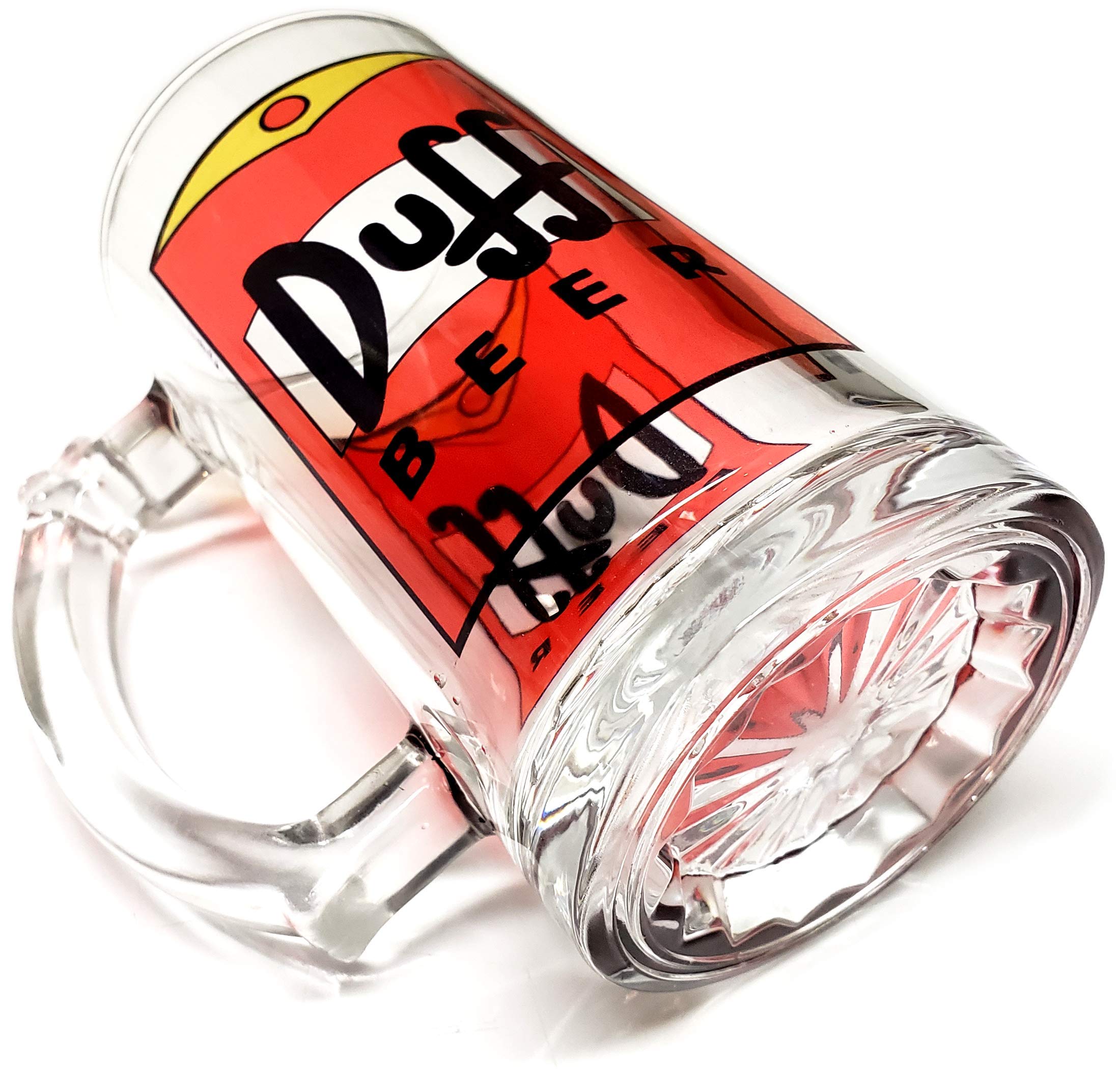 DUFF Beer Mug - 16oz - The Simpsons Inspired - Thick Quality Clear Glass - Artwork On Both Sides - Giftable Foam Protection
