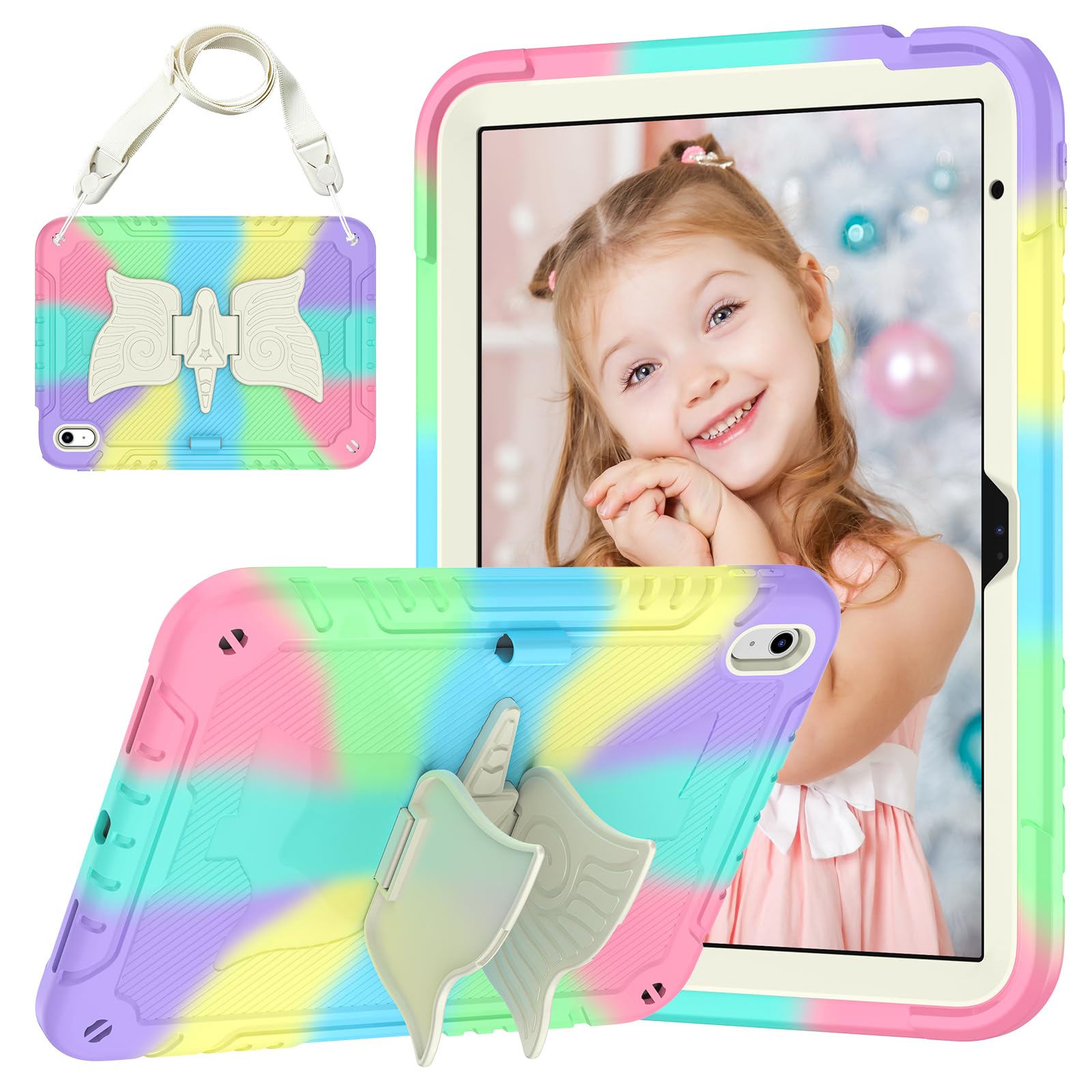HAIKEDZ Case for iPad 9th Generation iPad 8th/7th Generation, iPad 10.2 2021/2020/2019 Case, with Pencil Holder Kickstand Shoulder Strap Durable Shockproof Protective for Kids Boys(Black+Purple)