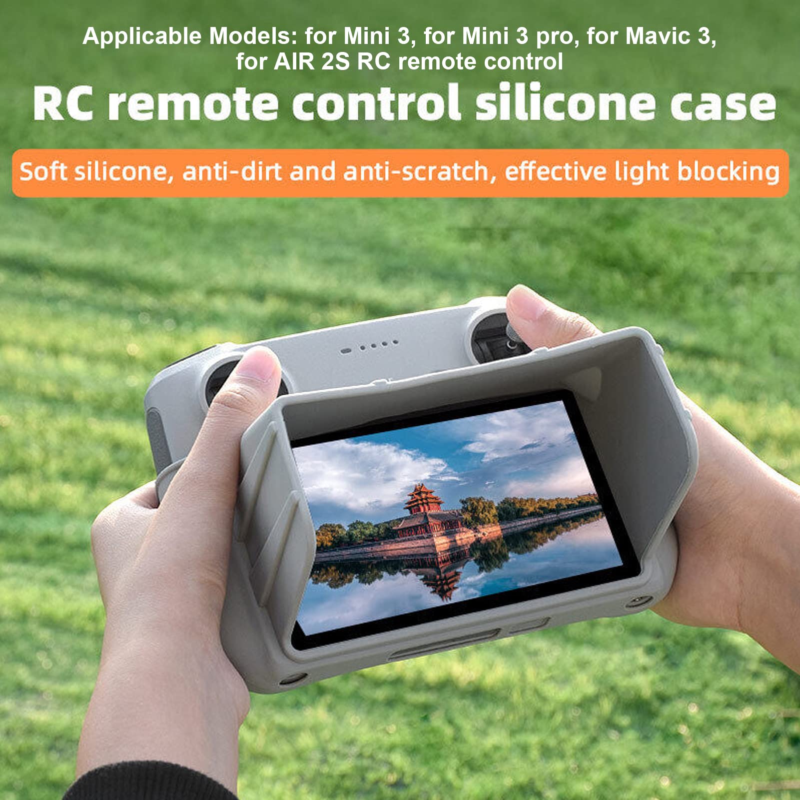 Drone Controller Silicone Cover, Precise Hole Anti Scratch Anti Drop Drone Controller Shading Hood Anti Deformation 3 Sides Blackout for Outdoor Shooting(Gray)