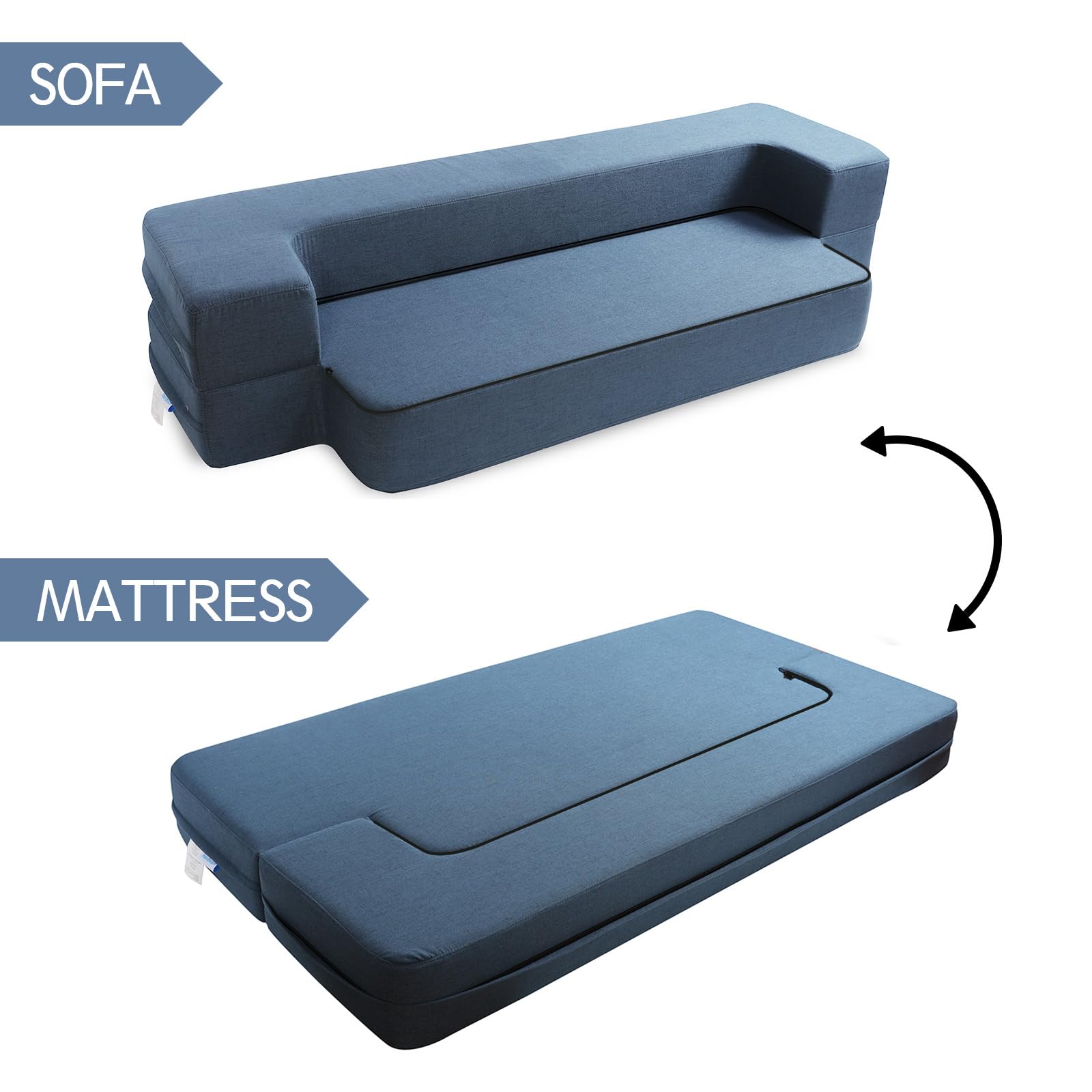 WOTU Folding Sofa Bed Couch Memory Foam Mattress Convertible Fold out Futon Sofa Sleeper Chair Bed for Guest Bedroom and Living Room, 75" W x 30" D x 20" H Twin Size, Washable Cover,Light Grey