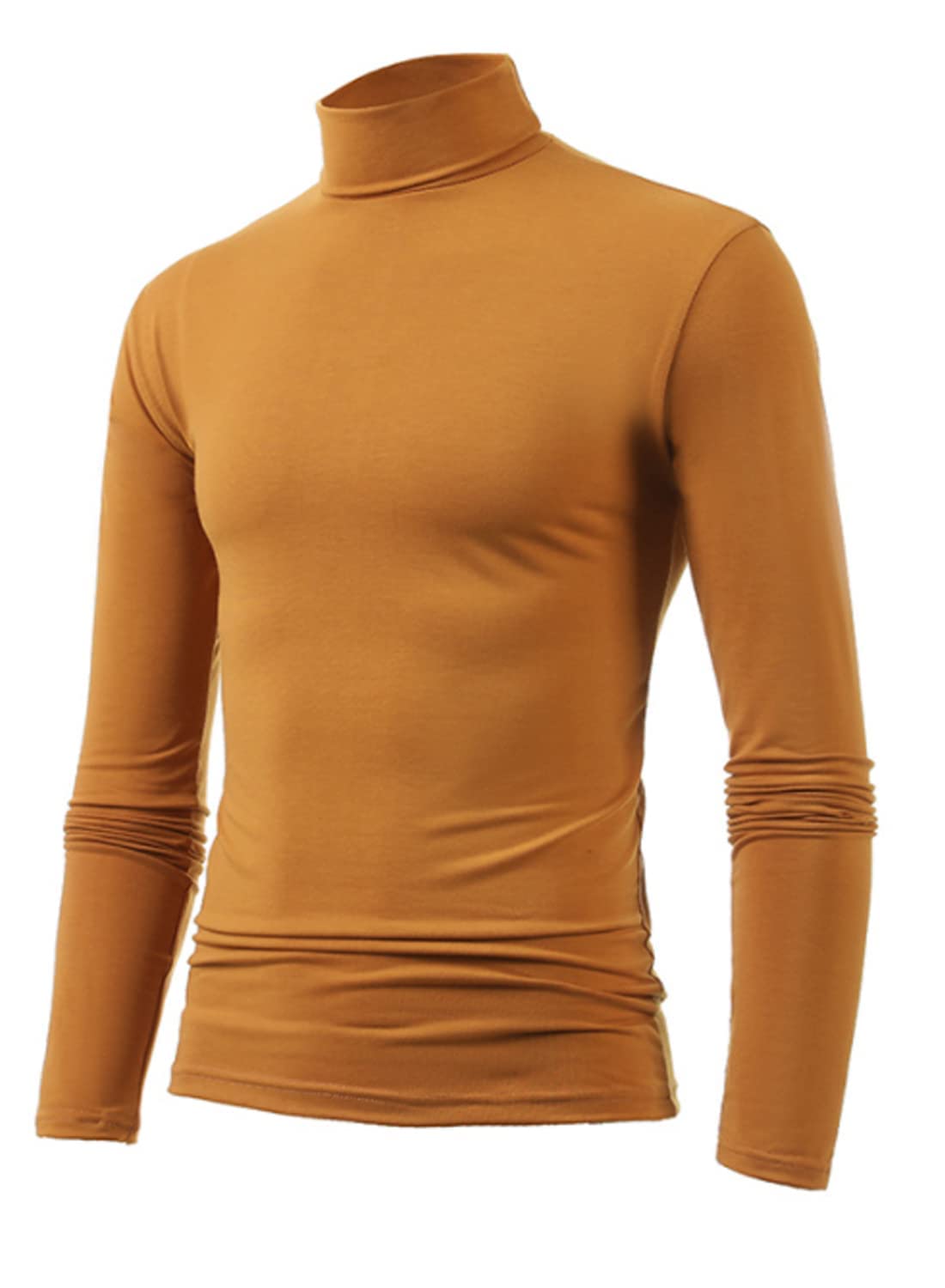 GSTARI Men's Turtleneck Top Slim Fit Solid Base Sweater Casual Long Sleeve Underwear Tops Male Cozy Breathable Blouse T-Shirt Coffee