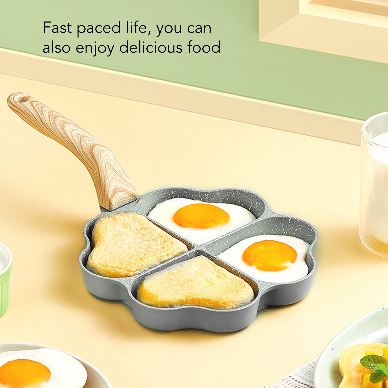 Egg Poacher Pan Nonstick 4 Eggs, Egg Pans Nonstick, 4 Cup Egg Pan Nonstick Egg Frying Skillet Pan Less Smoke Egg Frying Pan Omelette Pan for Eggs, Pancakes, Plett, Crepes (White)