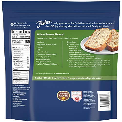 Fisher Chef's Naturals Chopped Walnuts 2lb, 100% California Unsalted Walnuts for Baking & Cooking, Snack Topping, Great with Yogurt & Cereal, Vegan Protein, Keto Snack, Gluten Free