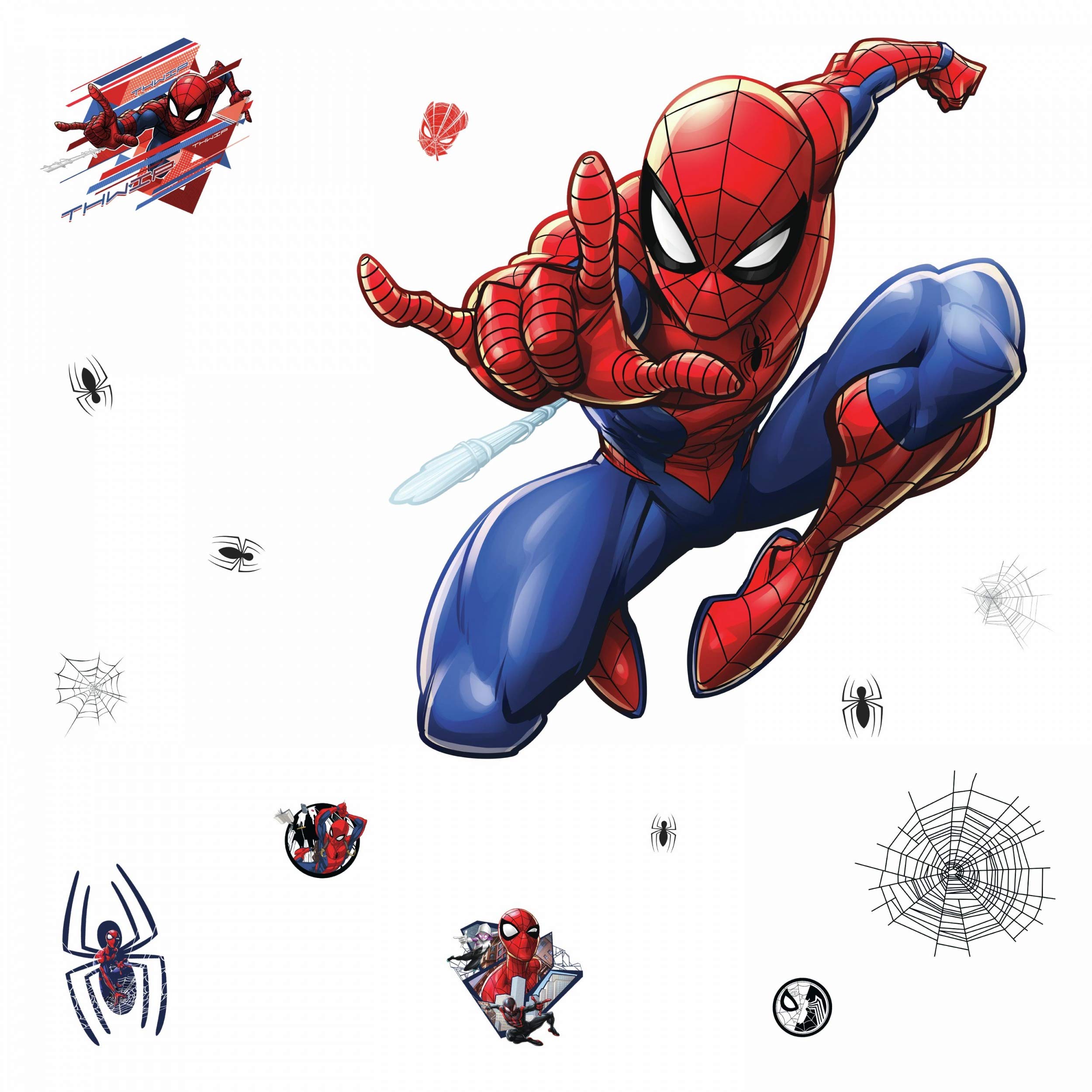 RoomMates RMK4234GM Spider-Man Peel and Stick Wall Decals, 27.36 inches x 33.61 inches, Blue, red, Black
